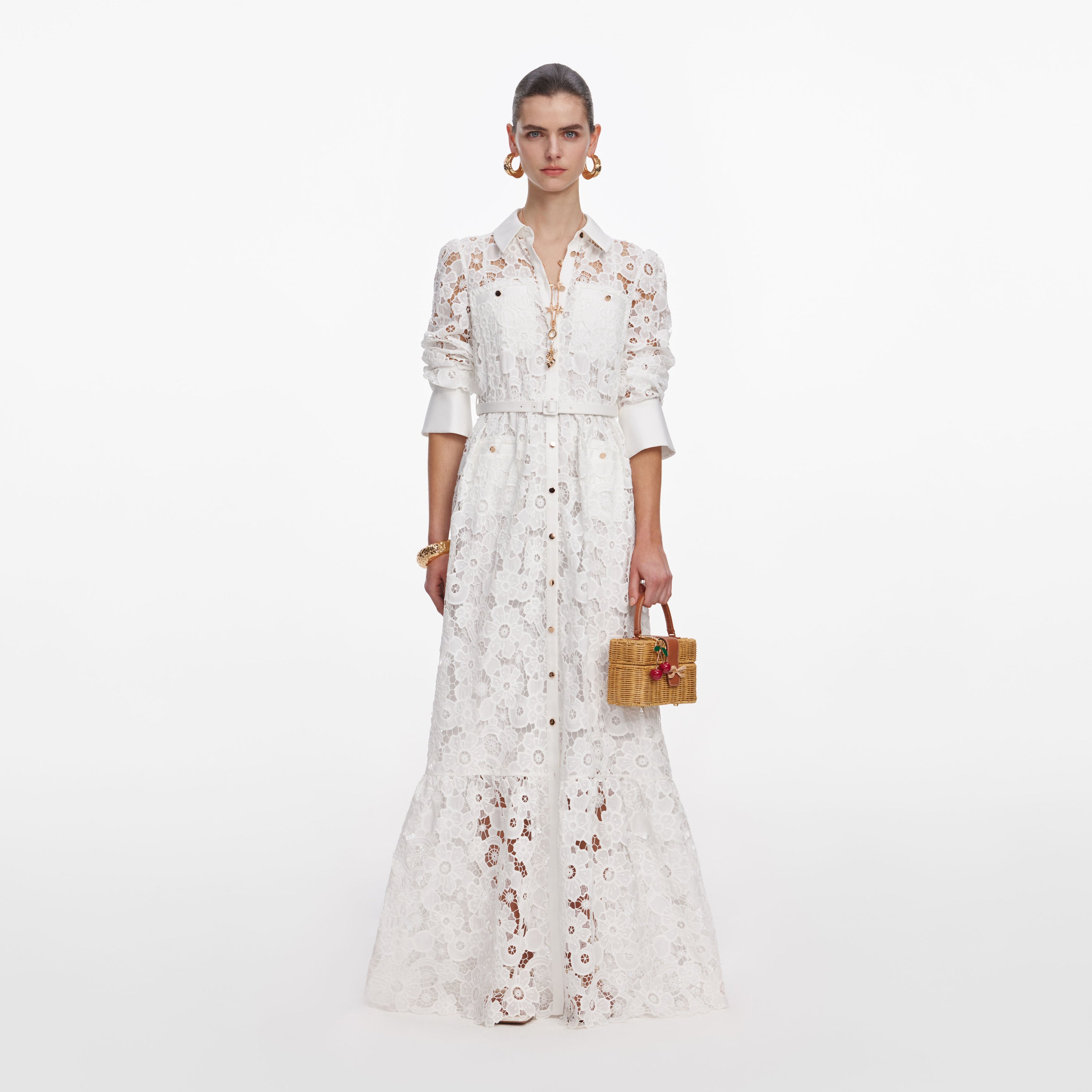 White Lace Collared Maxi Dress – self-portrait