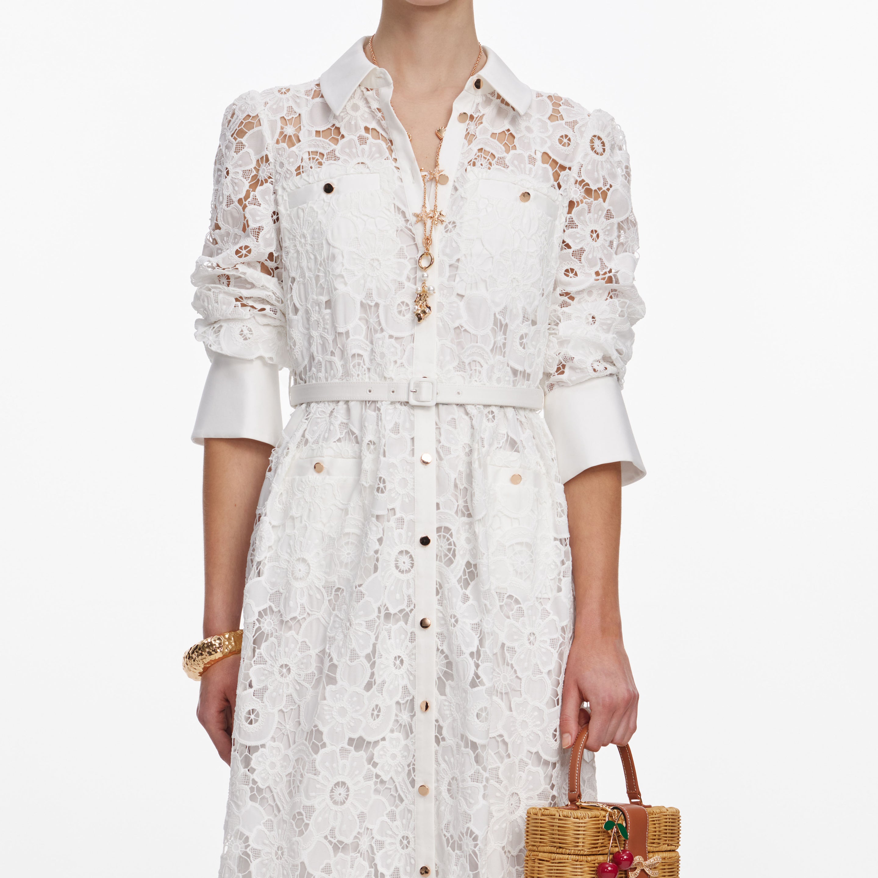 White Lace Collared Maxi Dress – self-portrait