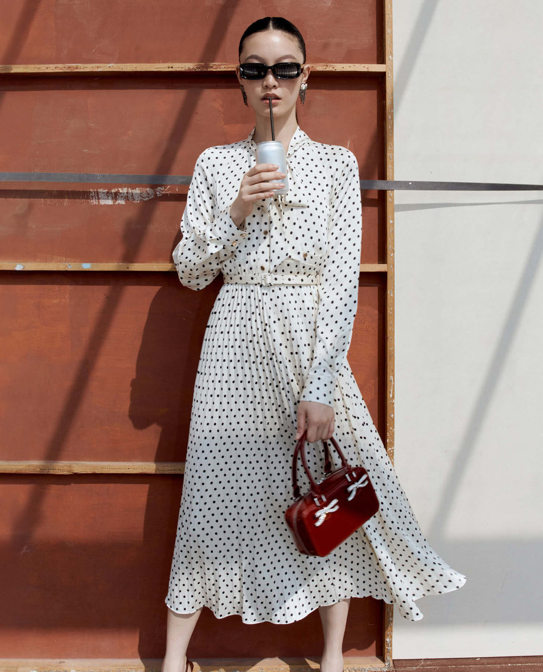 Cream Polka Dot Satin Midi Dress – self-portrait