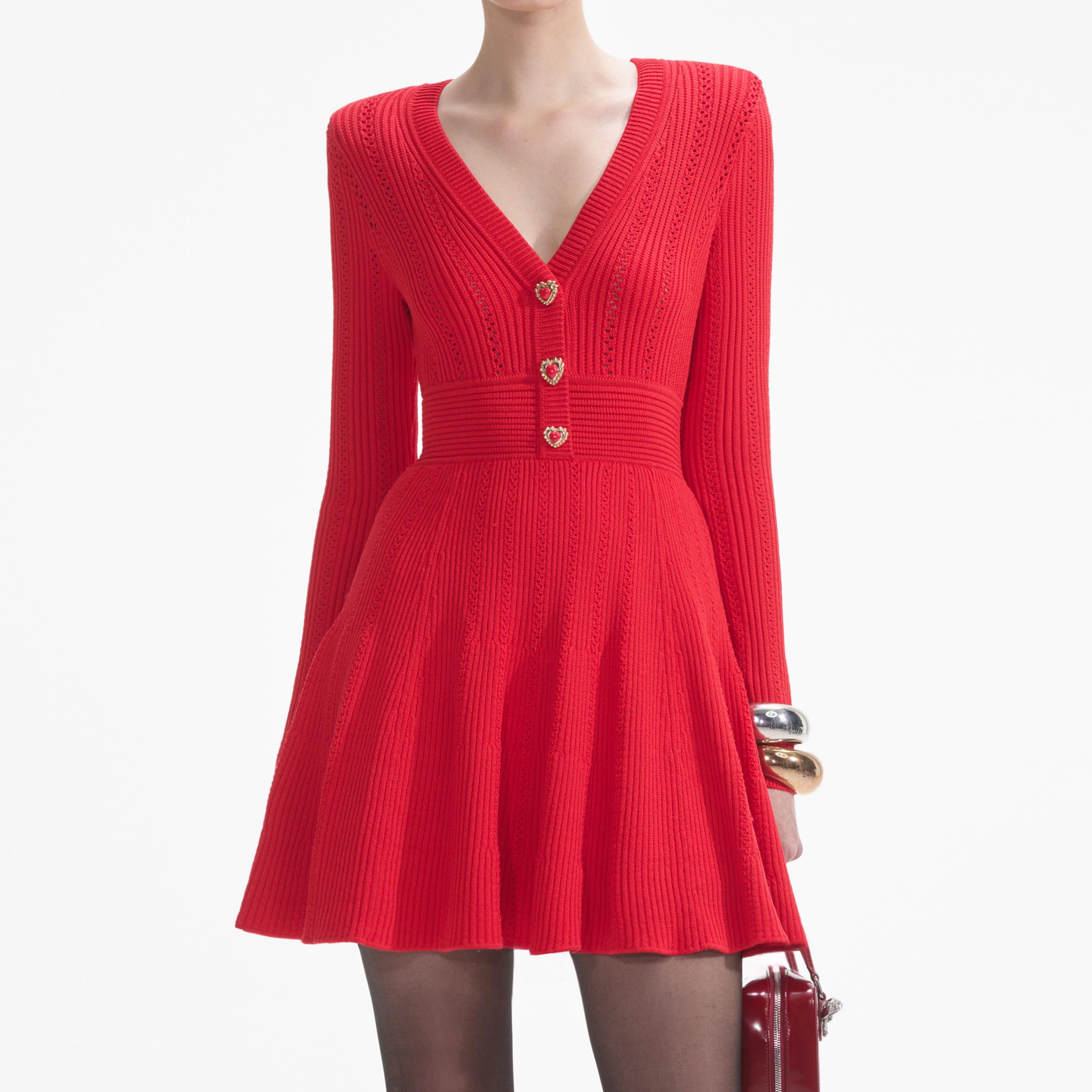 Red Pointelle Knit Mini Dress – self-portrait