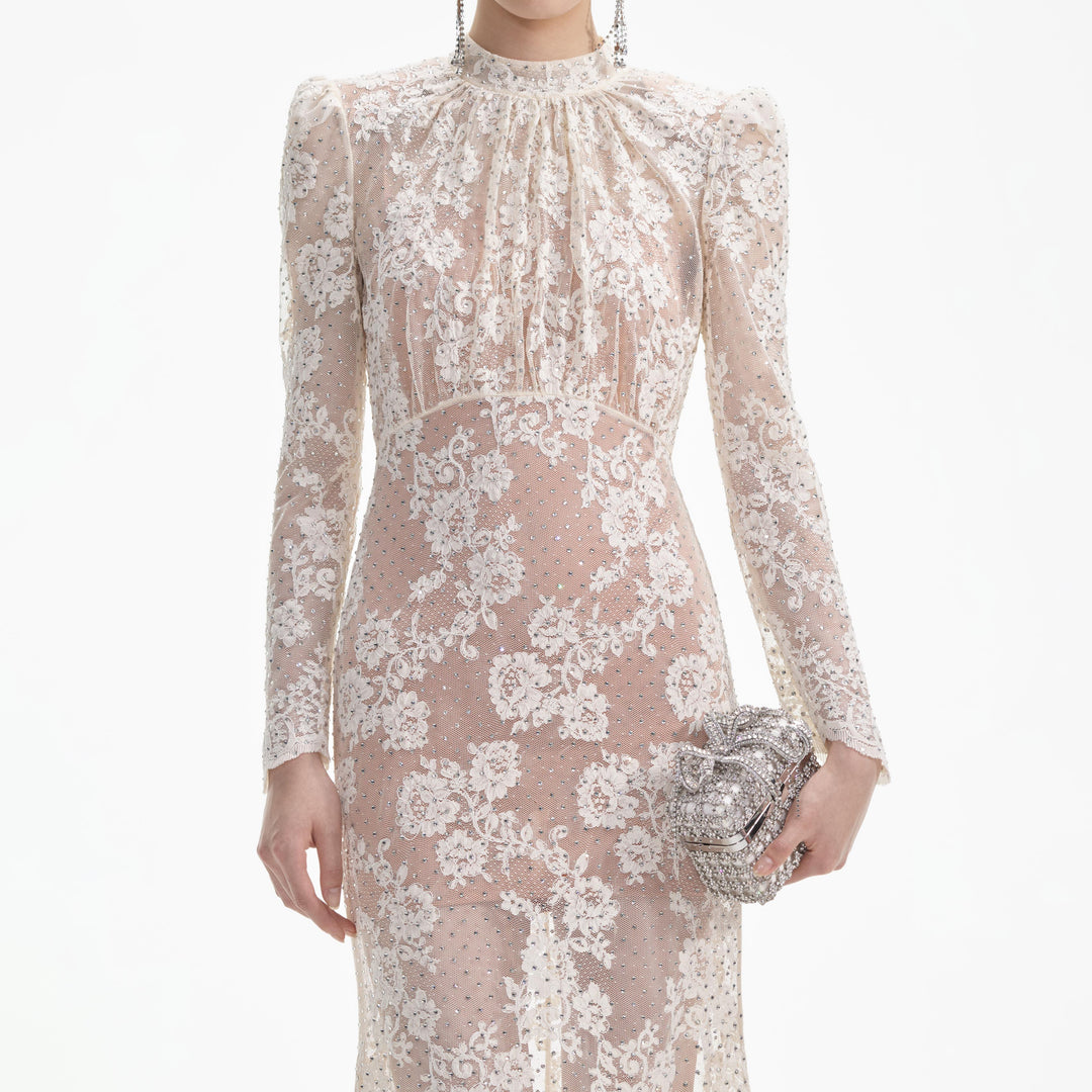 White Rhinestone Lace Maxi Dress – self-portrait