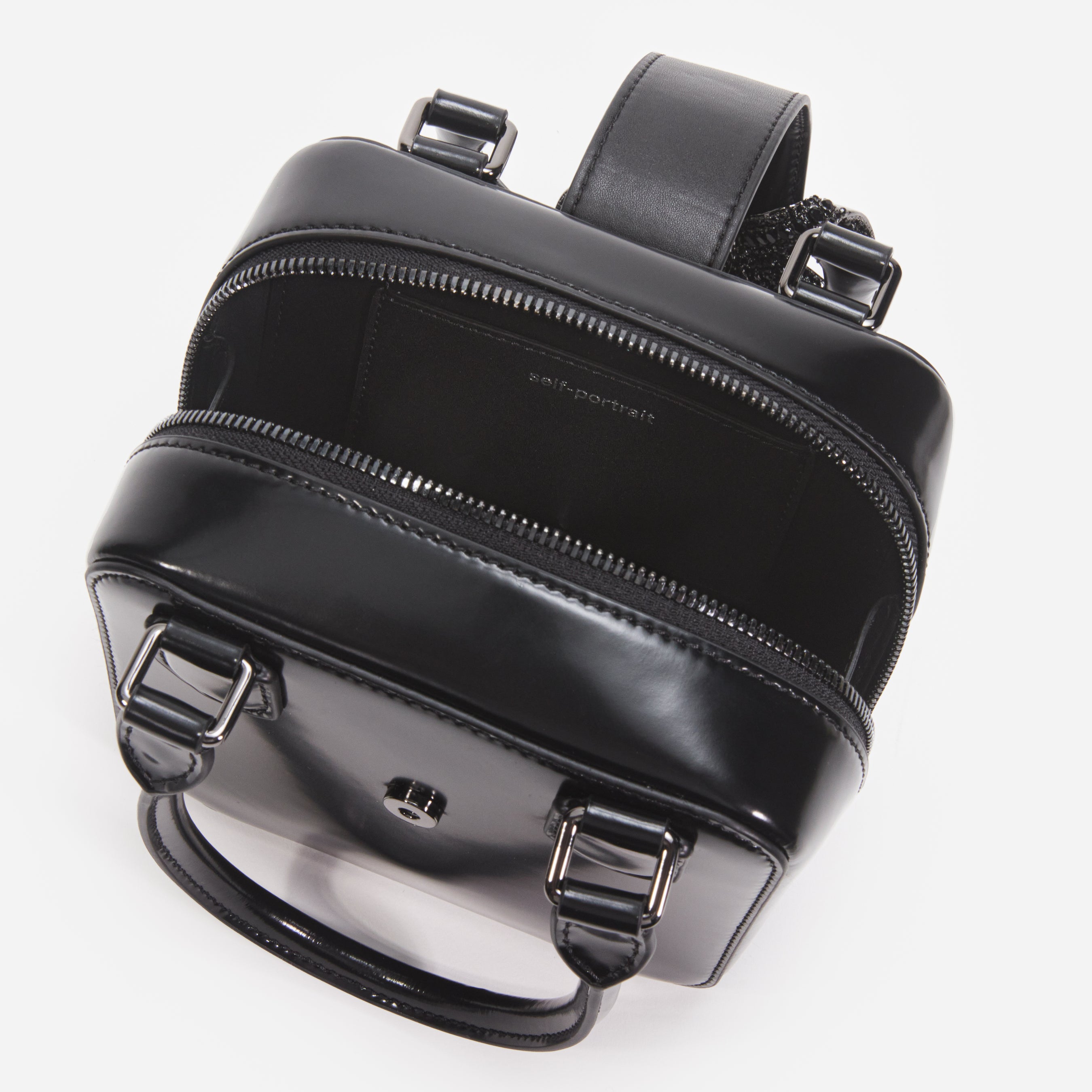 Black Leather Square Mini Tote Bag – self-portrait