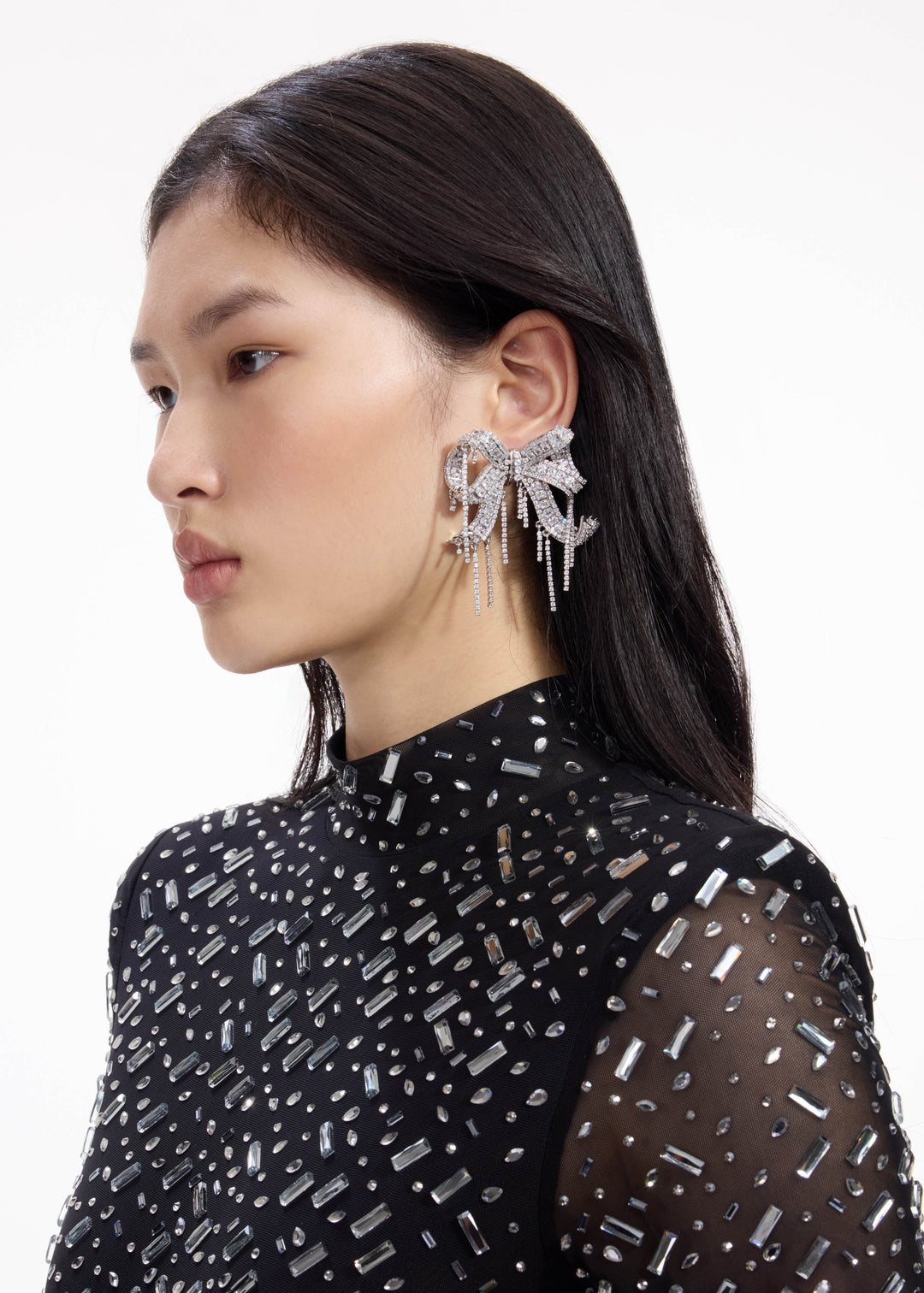 Black Rhinestone Fishnet Crossover Midi Dress – self-portrait