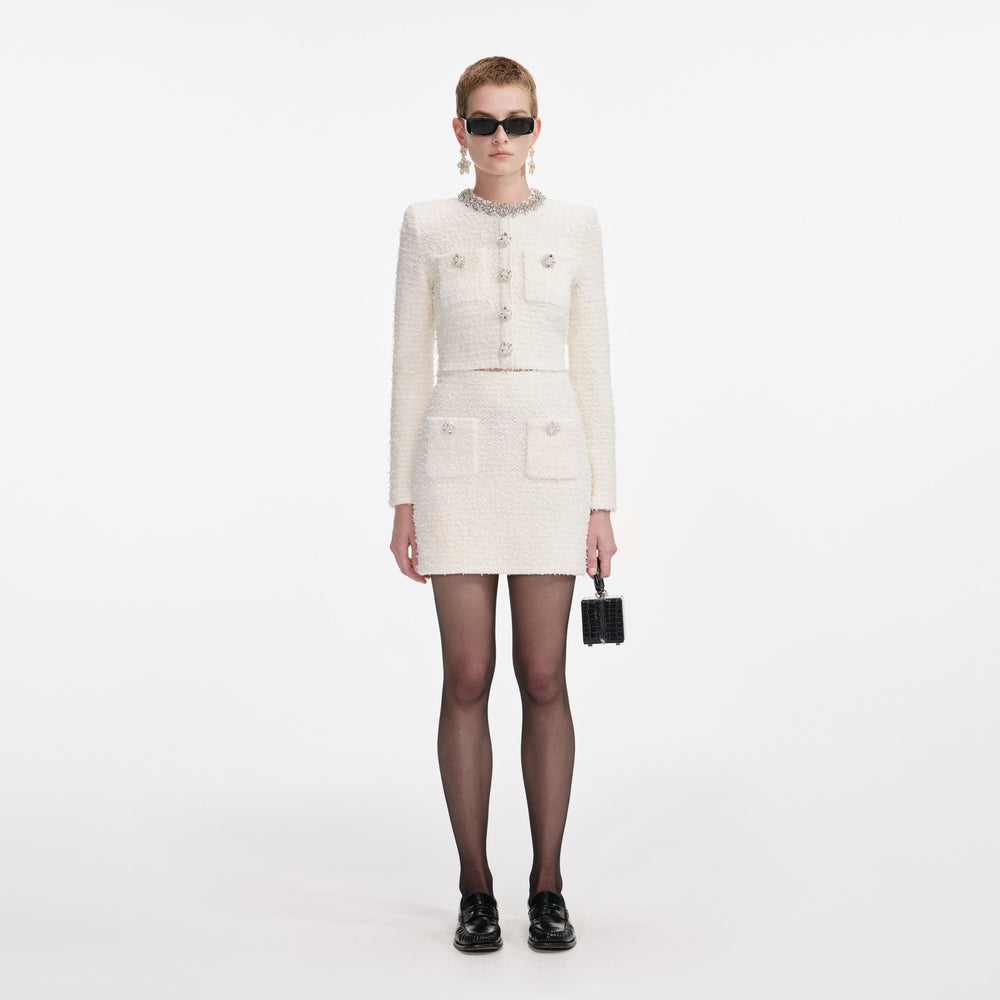 Cream Textured Knit Mini Skirt – self-portrait