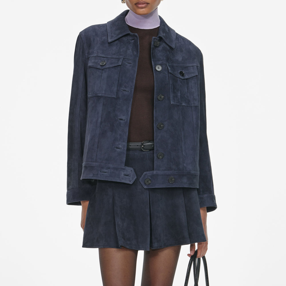 Navy Suede Jacket – self-portrait