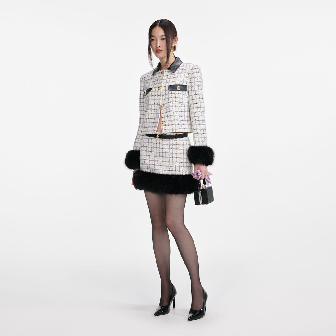 Check Boucle Fur Cuff Jacket – self-portrait