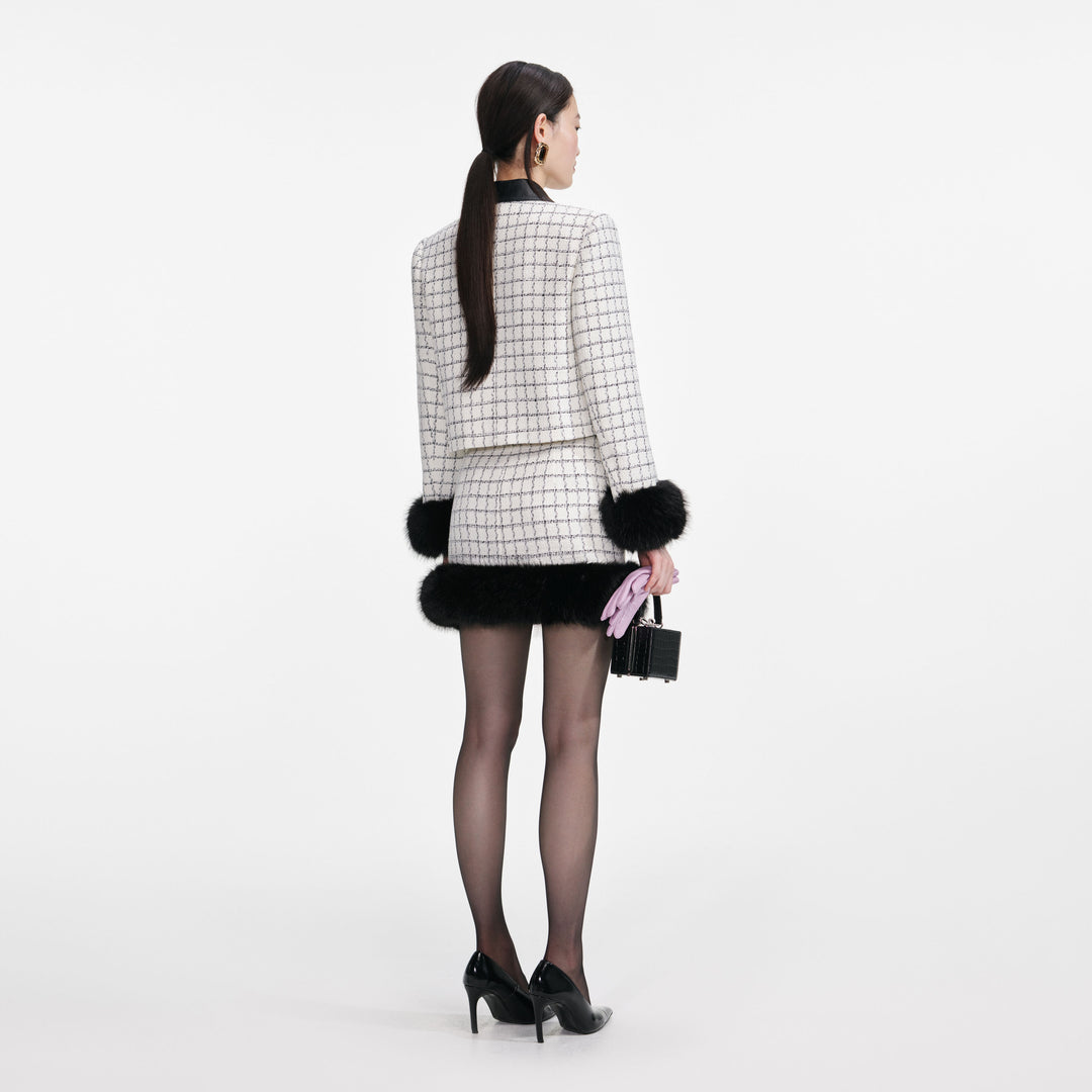 Check Boucle Fur Cuff Jacket – self-portrait