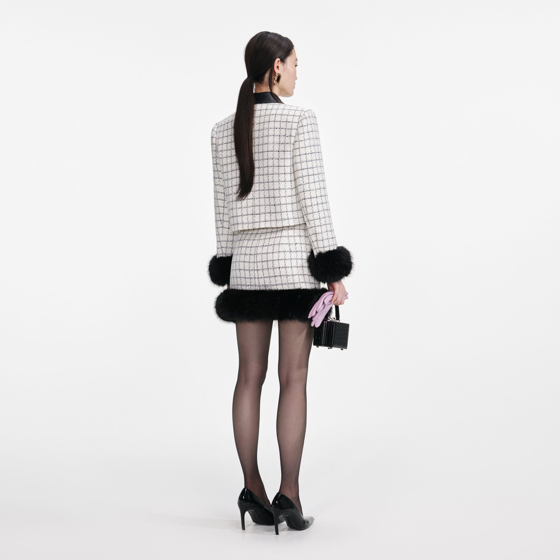 Check Boucle Fur Cuff Jacket – self-portrait