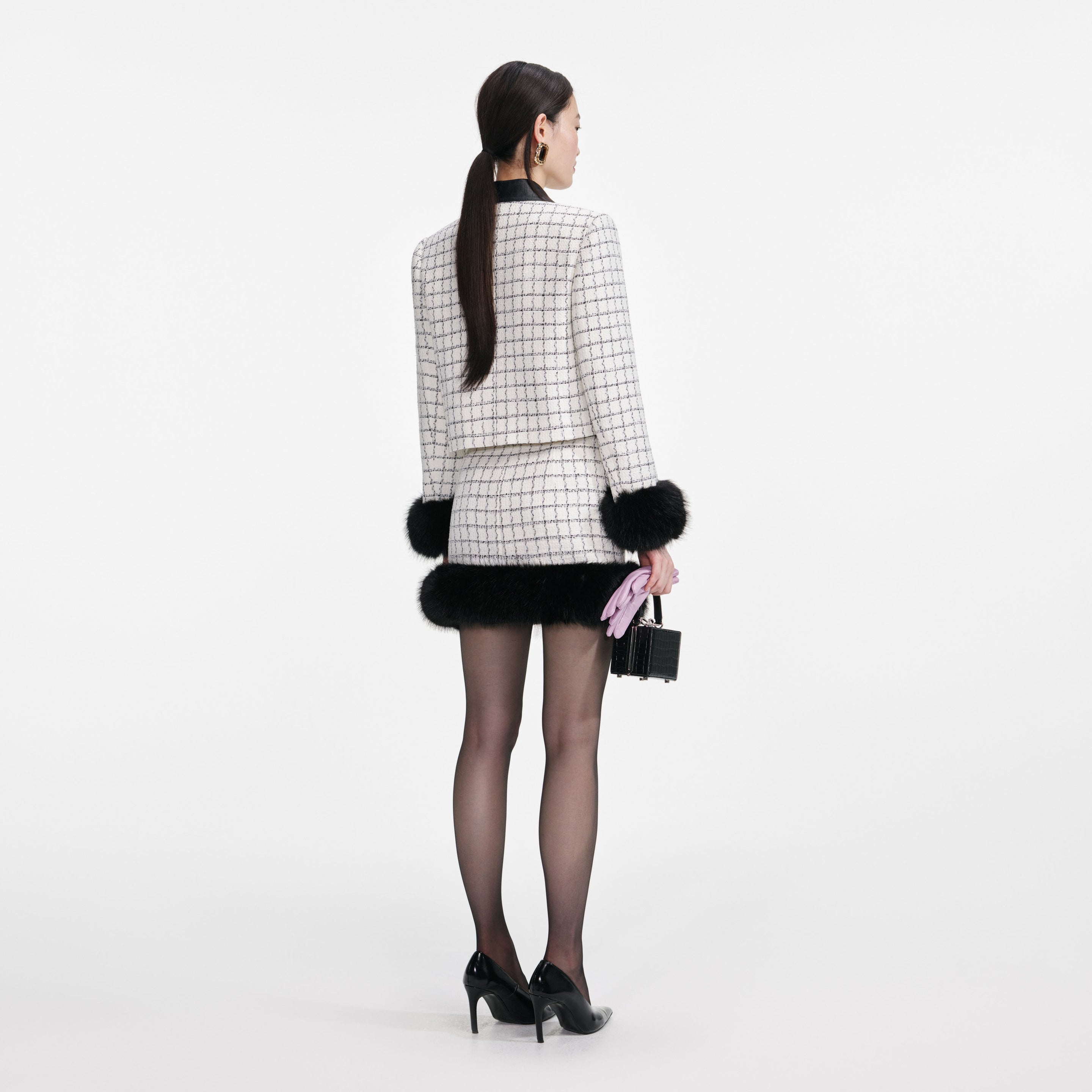 Check Boucle Fur Cuff Jacket – self-portrait