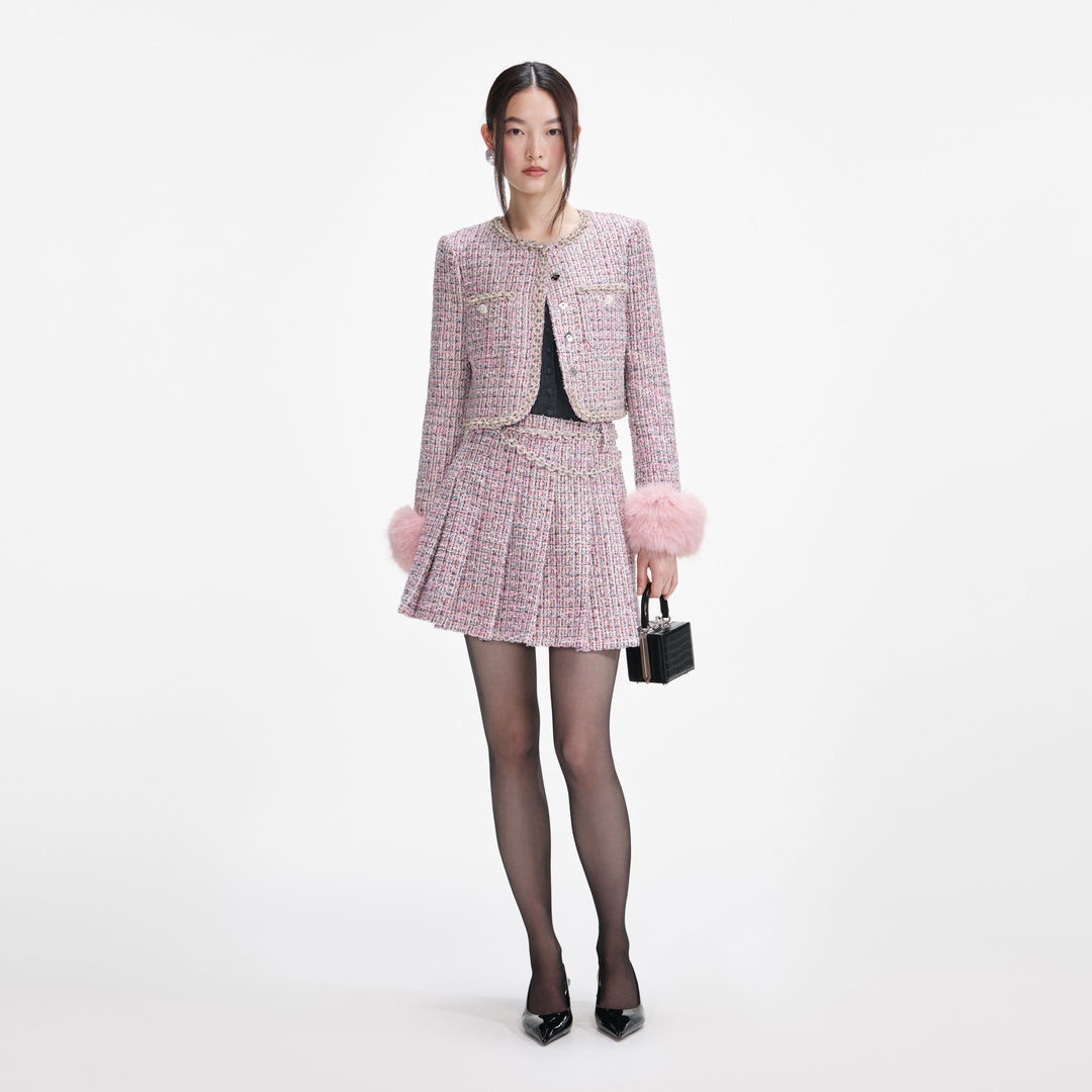 Pink Boucle Fur Cuff Jacket – self-portrait