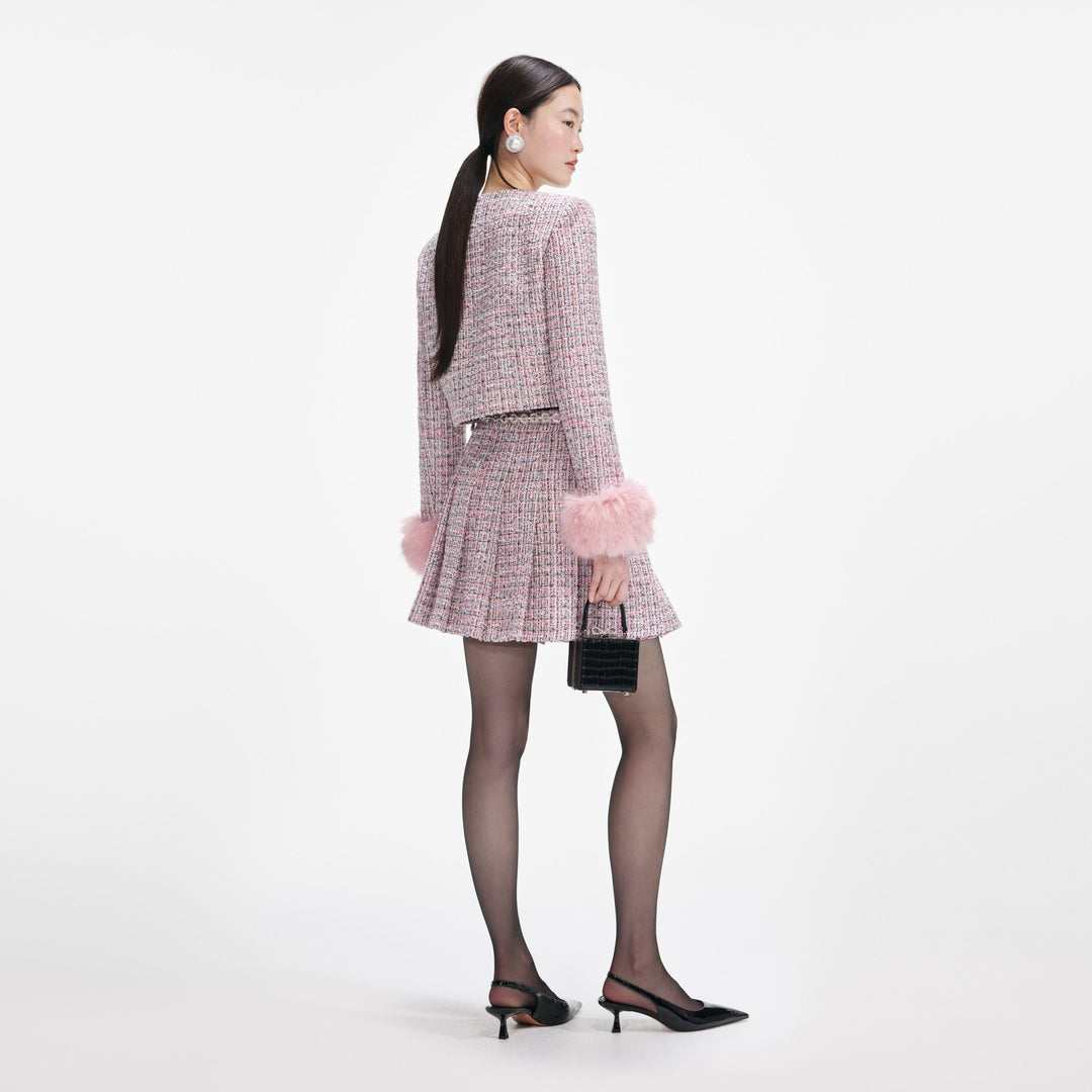 Pink Boucle Crystal Belt Mini Skirt – self-portrait