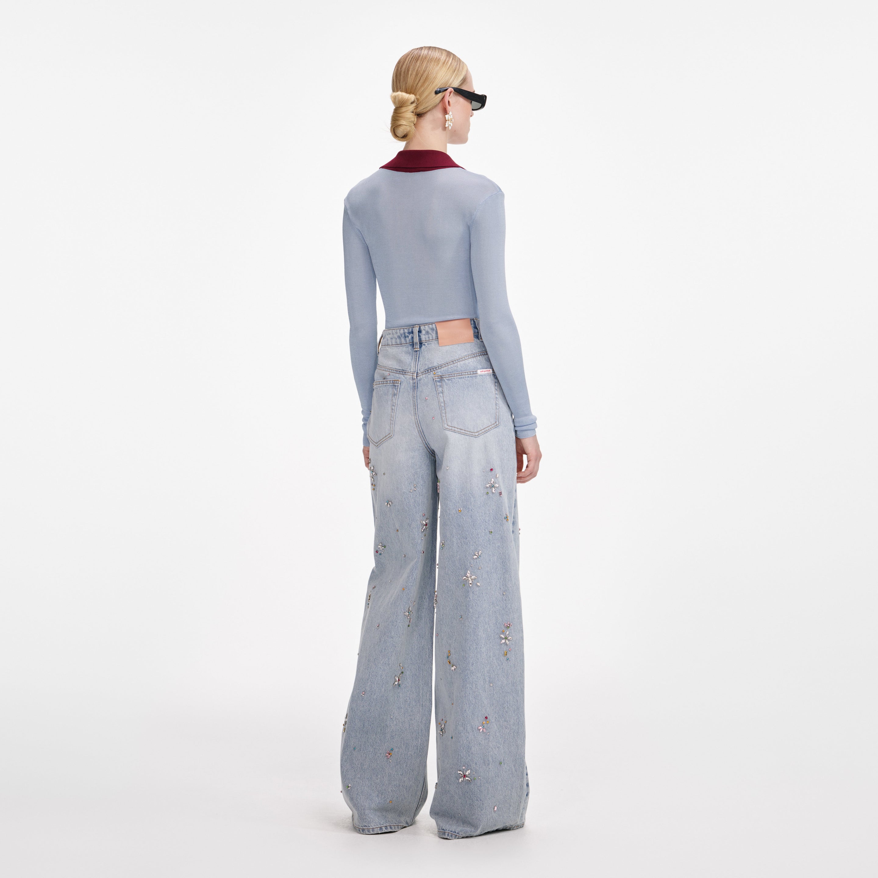 Blue Viscose Knit Bodysuit – self-portrait