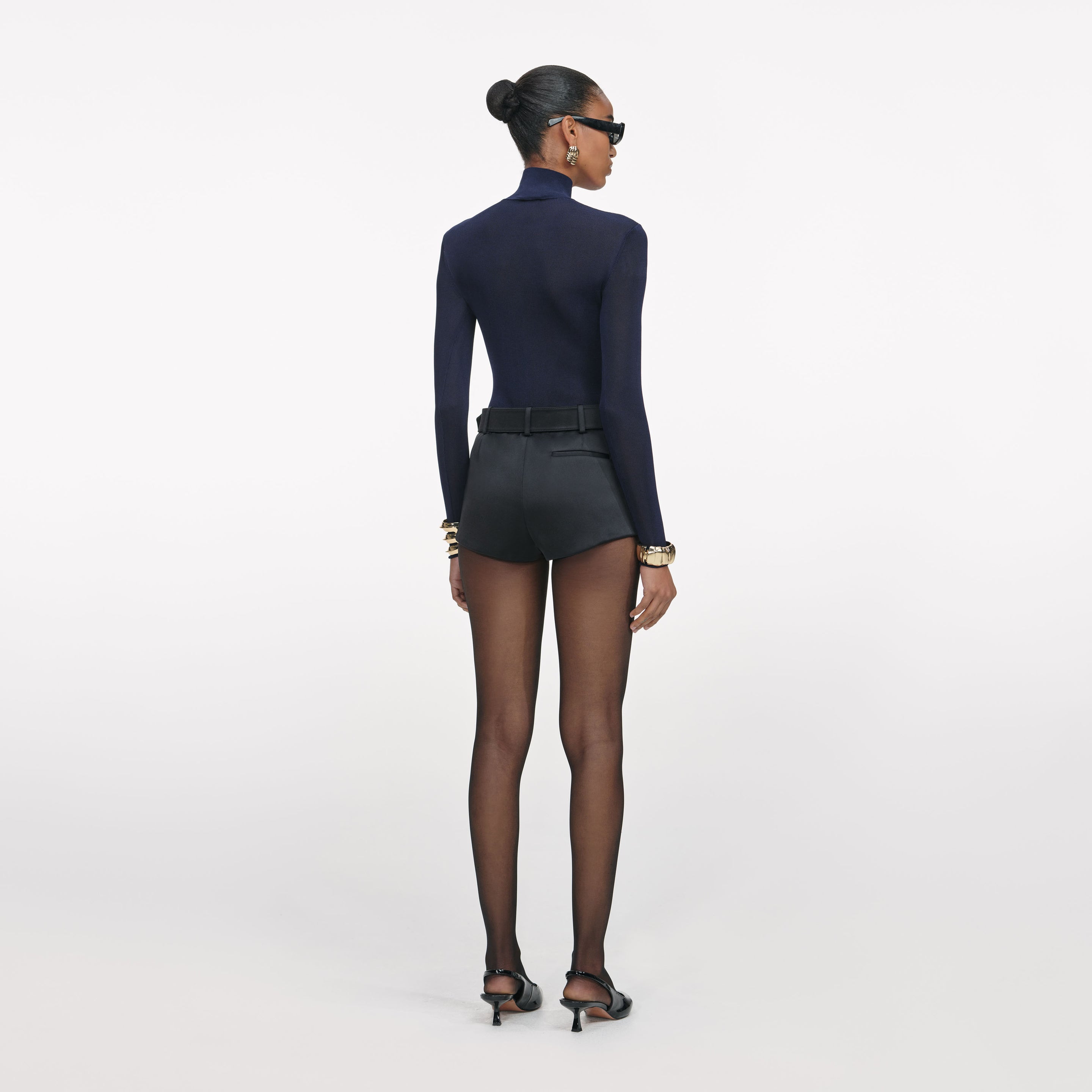 Black Satin Shorts – self-portrait