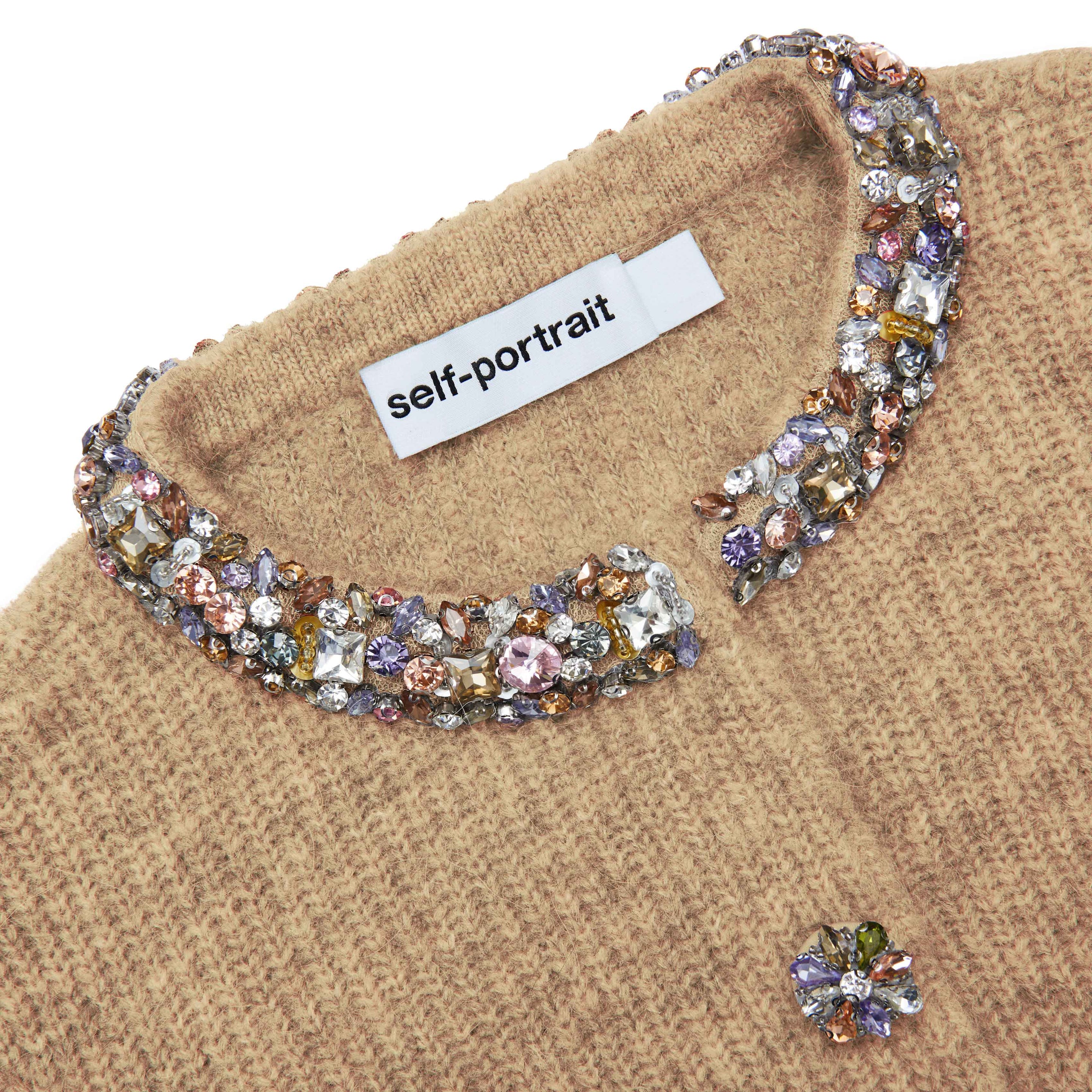 Brown Embellished Trim Cardigan – self-portrait