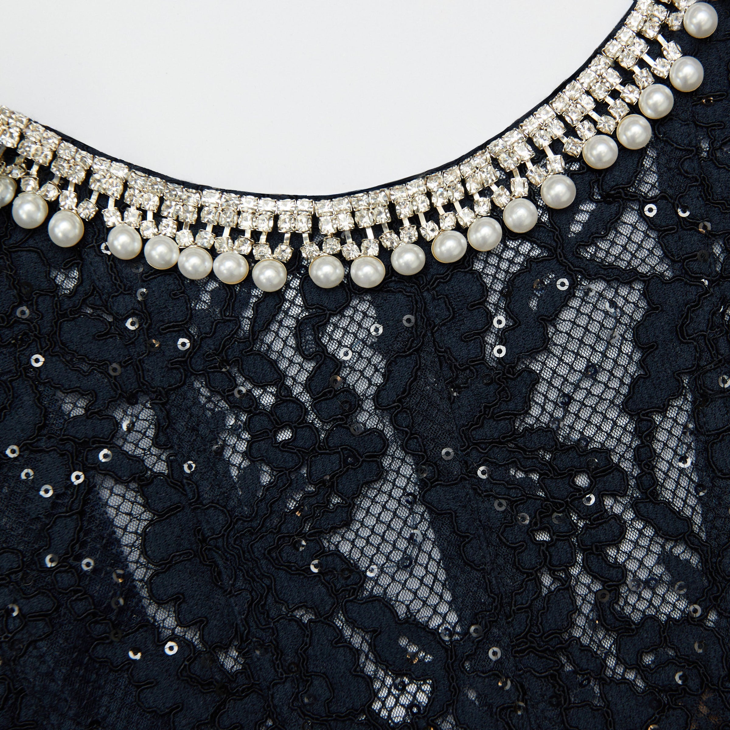 Navy Lace Embellished Midi Dress – self-portrait