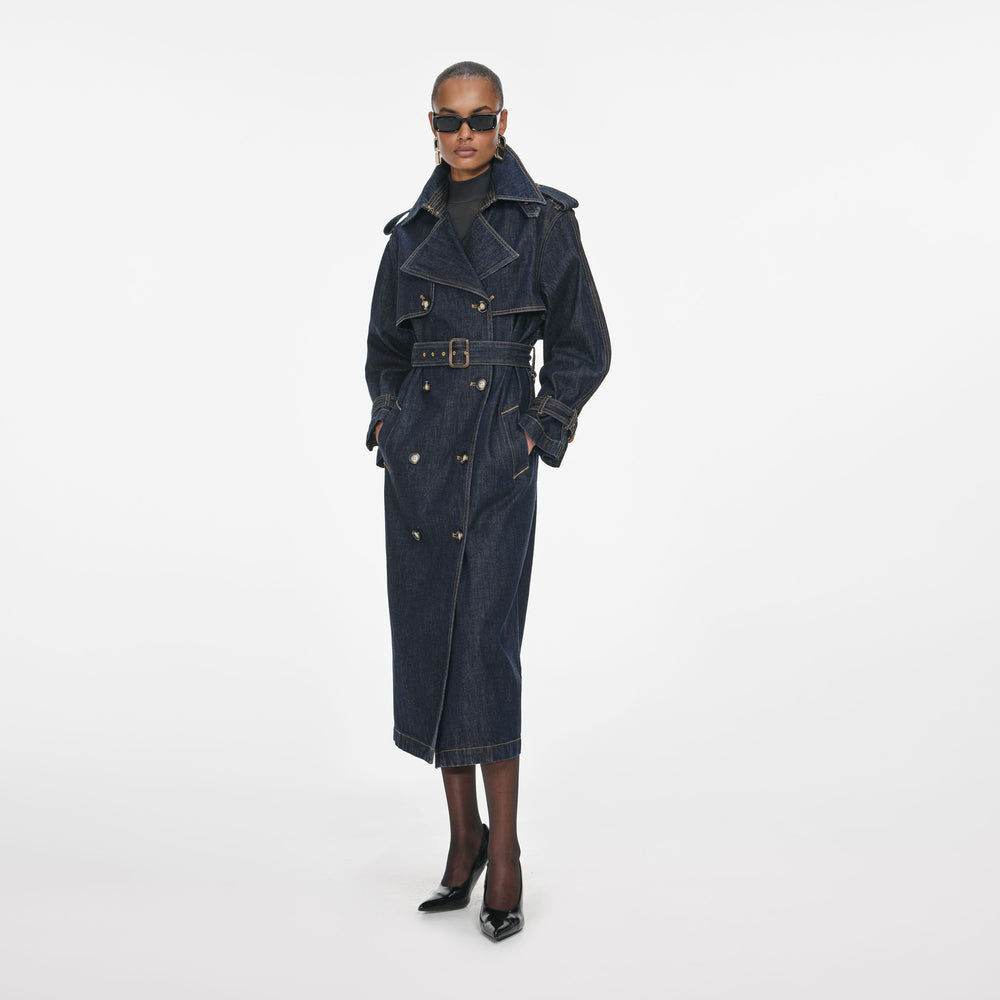 Indigo Denim Trench Coat – self-portrait