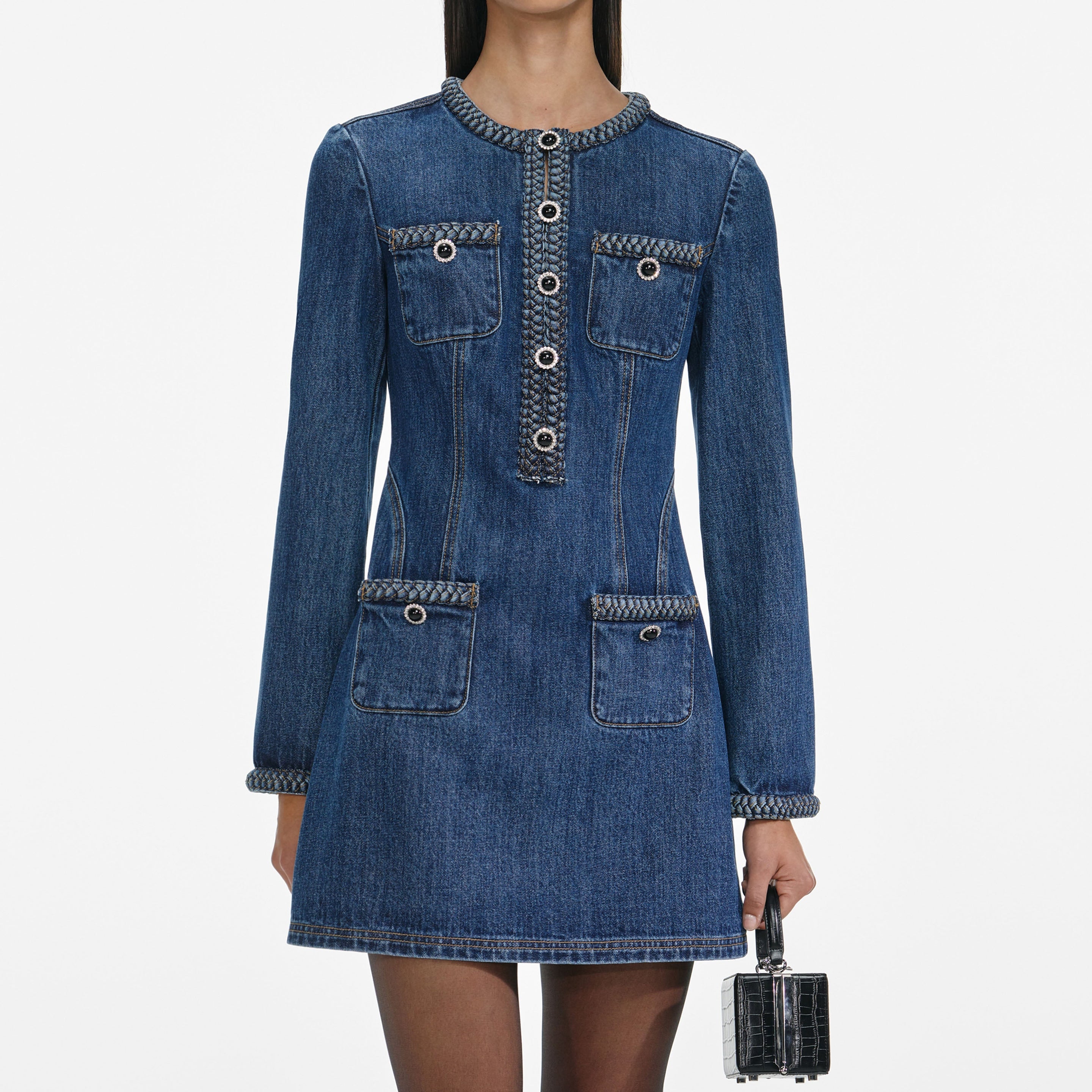 Denim Braided Mini Dress – self-portrait