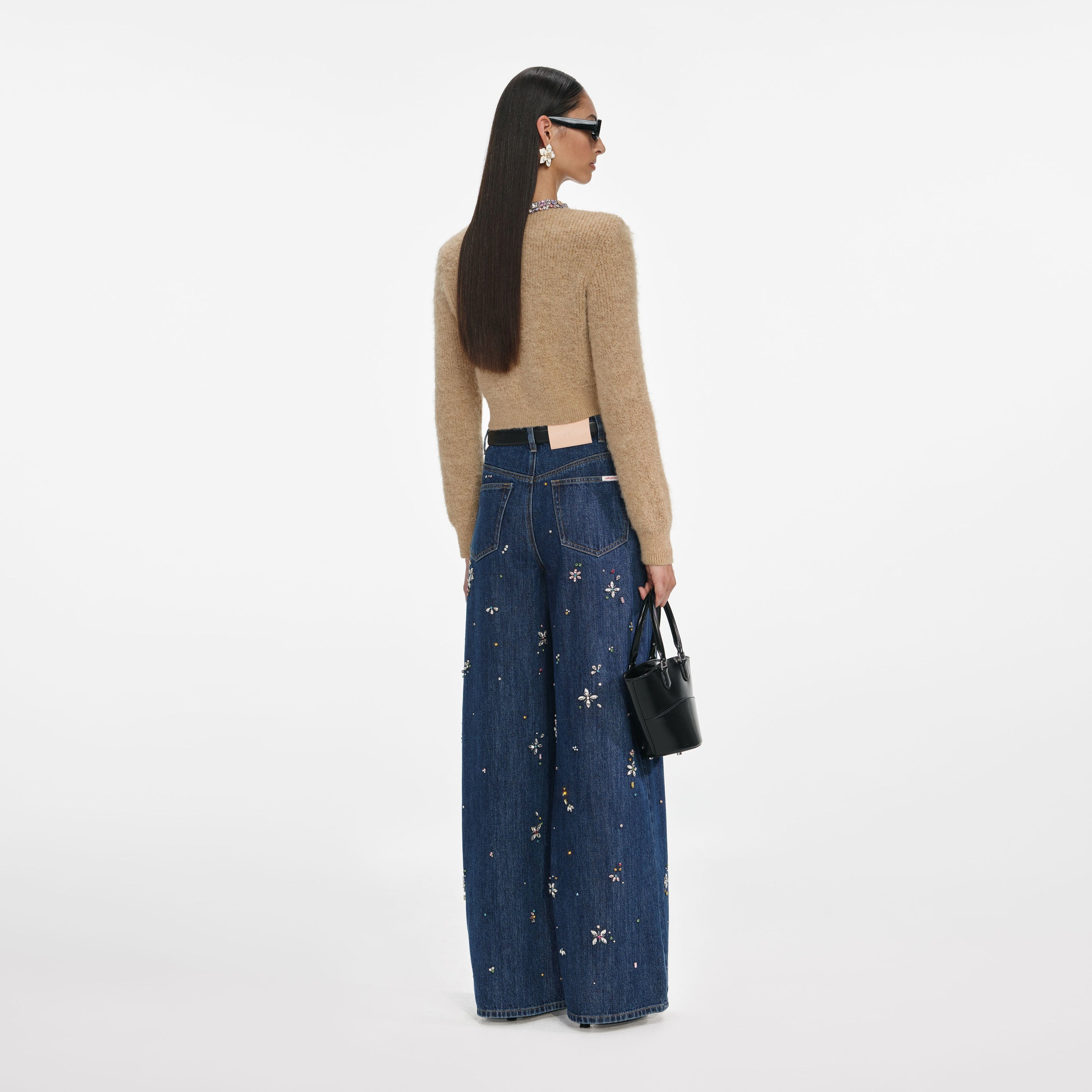 Blue Embellished Wide Leg Jeans – self-portrait