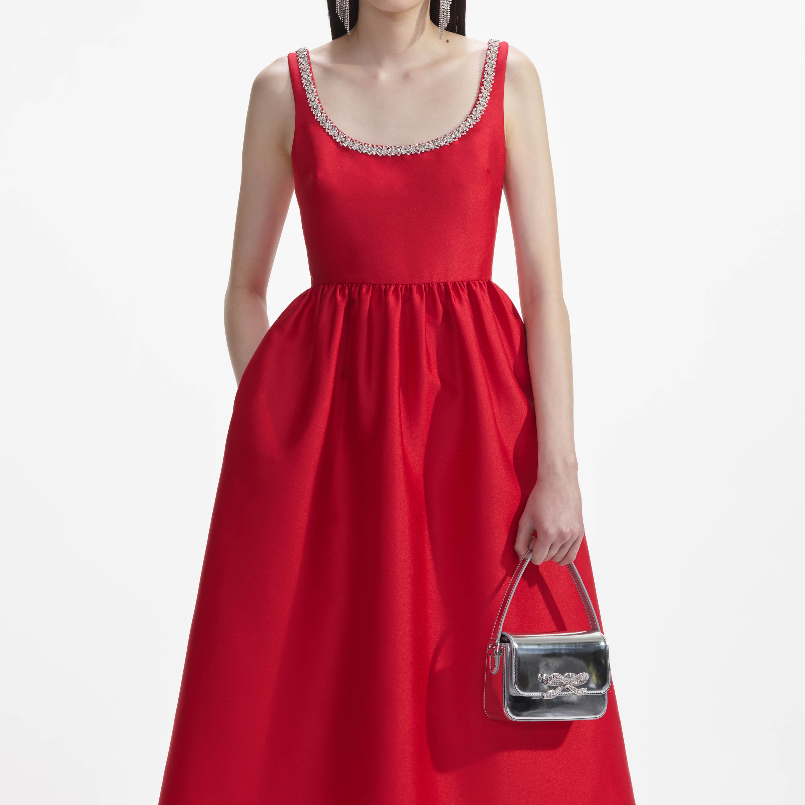 Red Taffeta Diamante Midi Dress – self-portrait