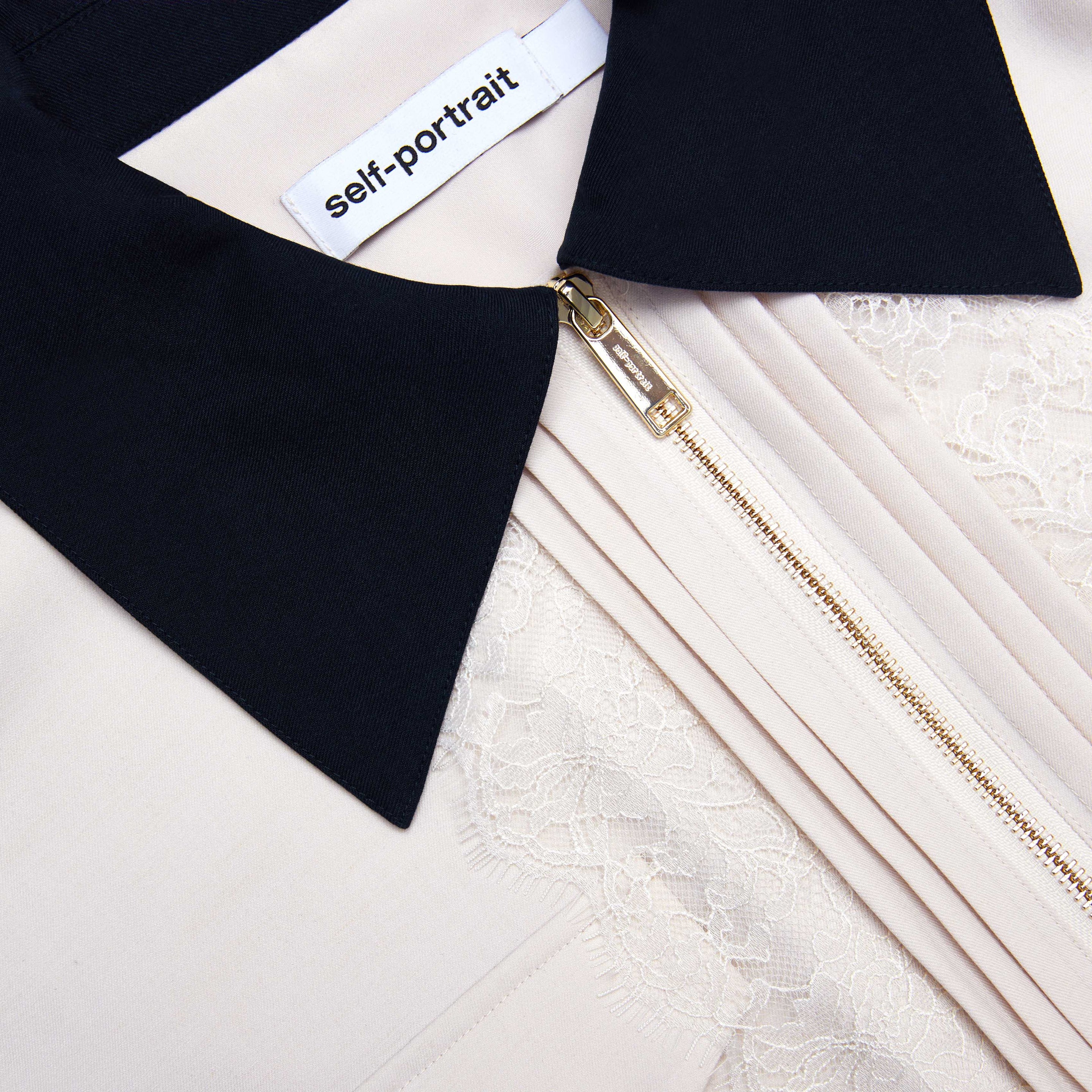 Cream Twill Contrast Collar Jacket – self-portrait