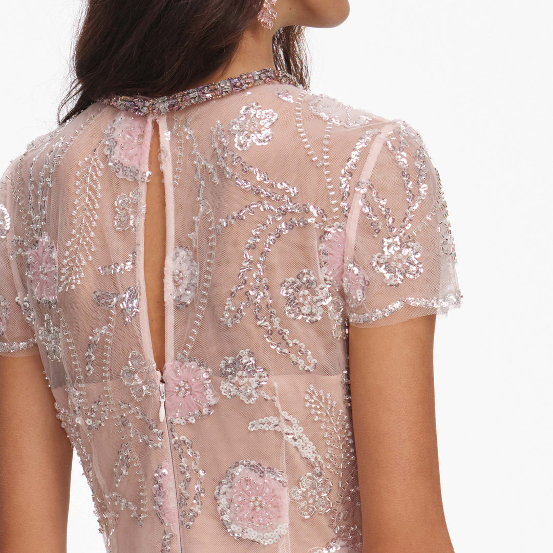 Pink Flower Sequin Embellished Midi Dress – self-portrait