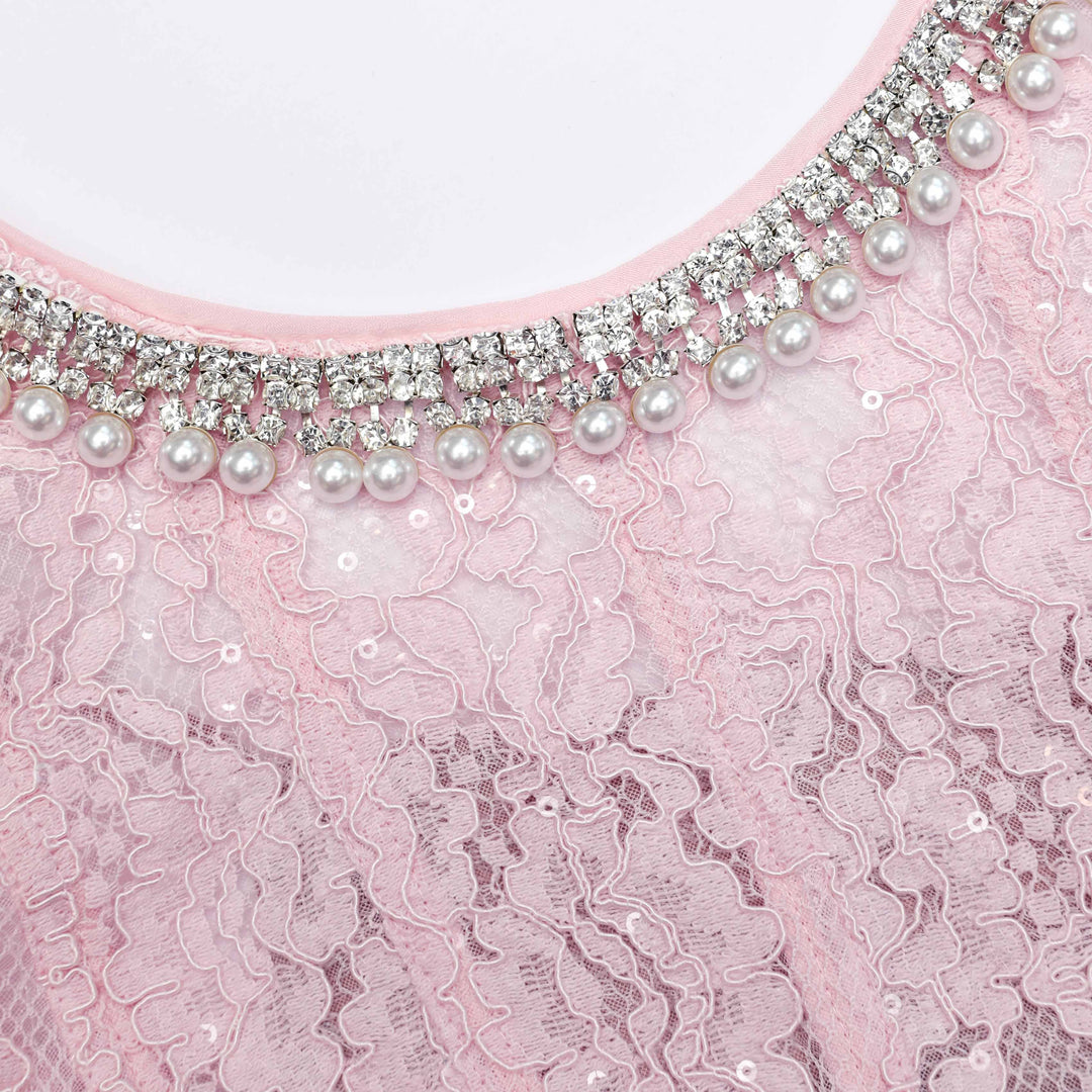 Pink Lace Embellished Midi Dress – self-portrait