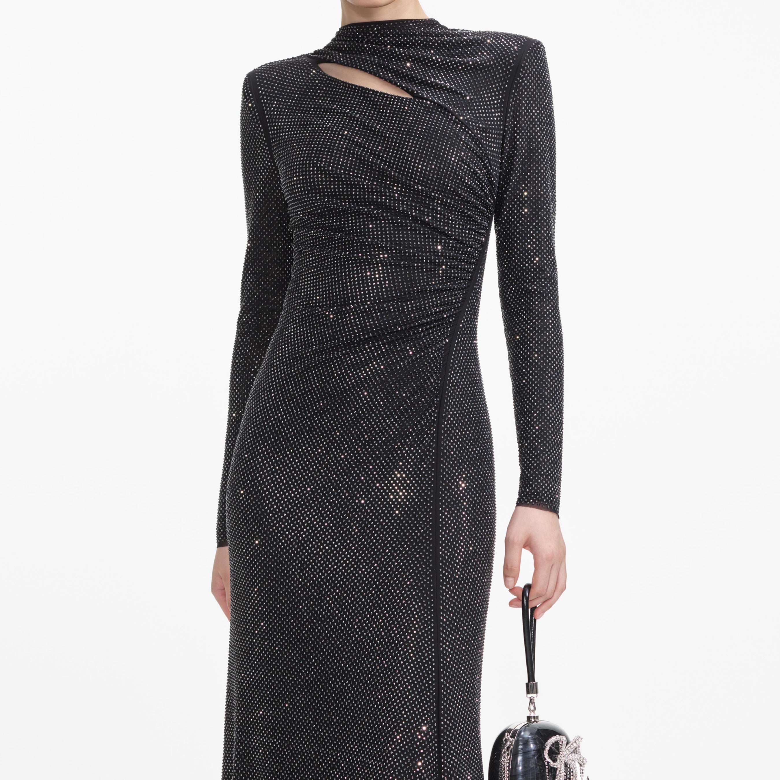 Black Rhinestone Mesh Cut Out Maxi Dress – self-portrait