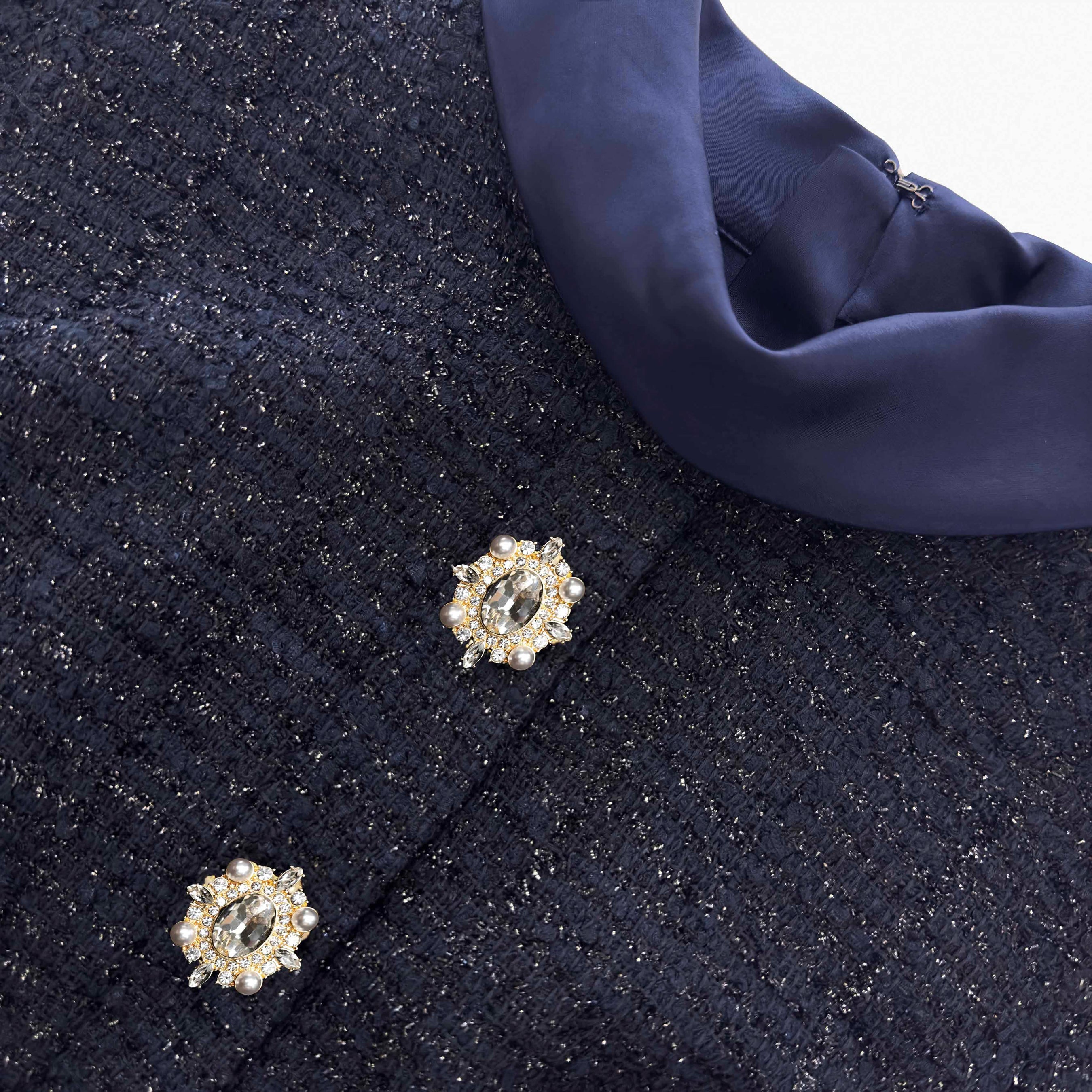 Navy Metallic Boucle Maxi Dress – self-portrait