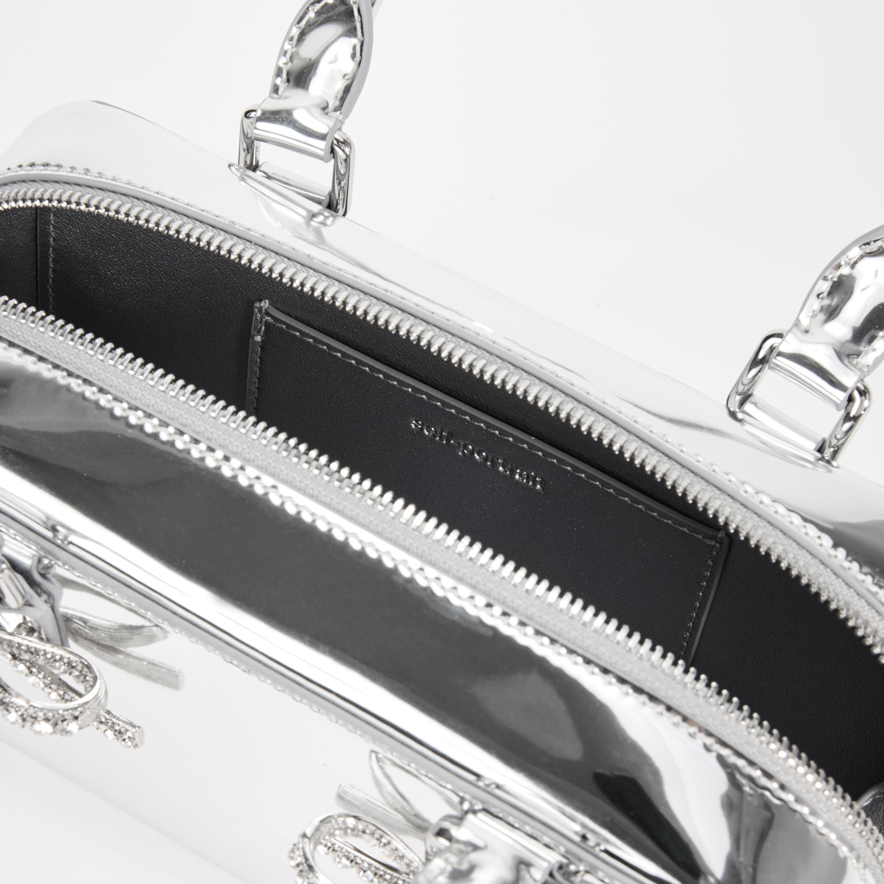 Metallic Silver Leather Mini Tote Bag – self-portrait