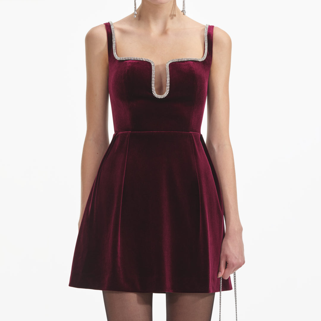 Burgundy Velvet Mini Dress – self-portrait