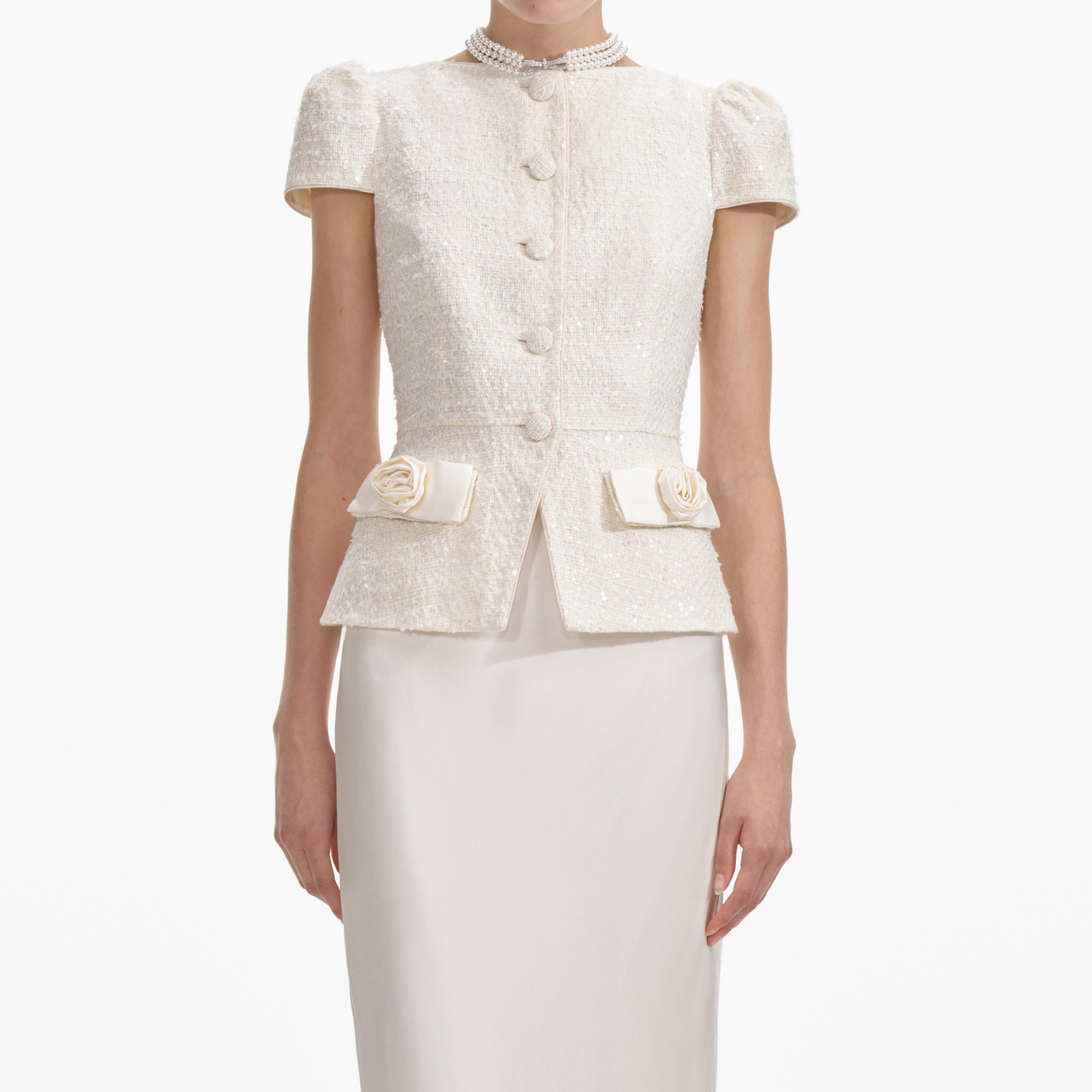 Cream Boucle Bow Detail Maxi Dress – self-portrait