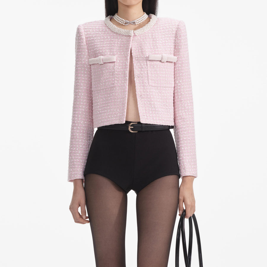 Pink Boucle Pearl Trim Jacket – self-portrait