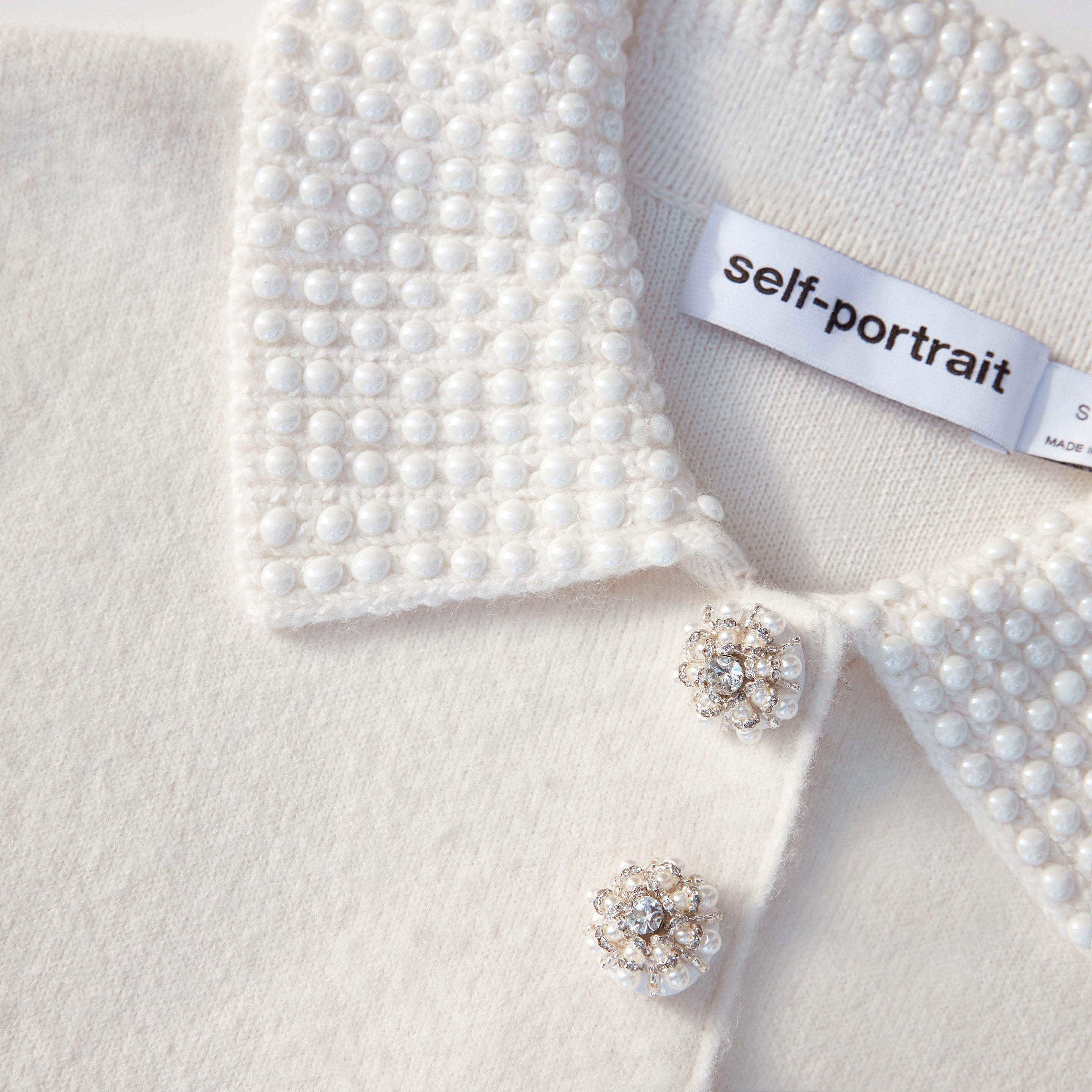 Cream Pearl Collar Alpaca Knit Top – self-portrait