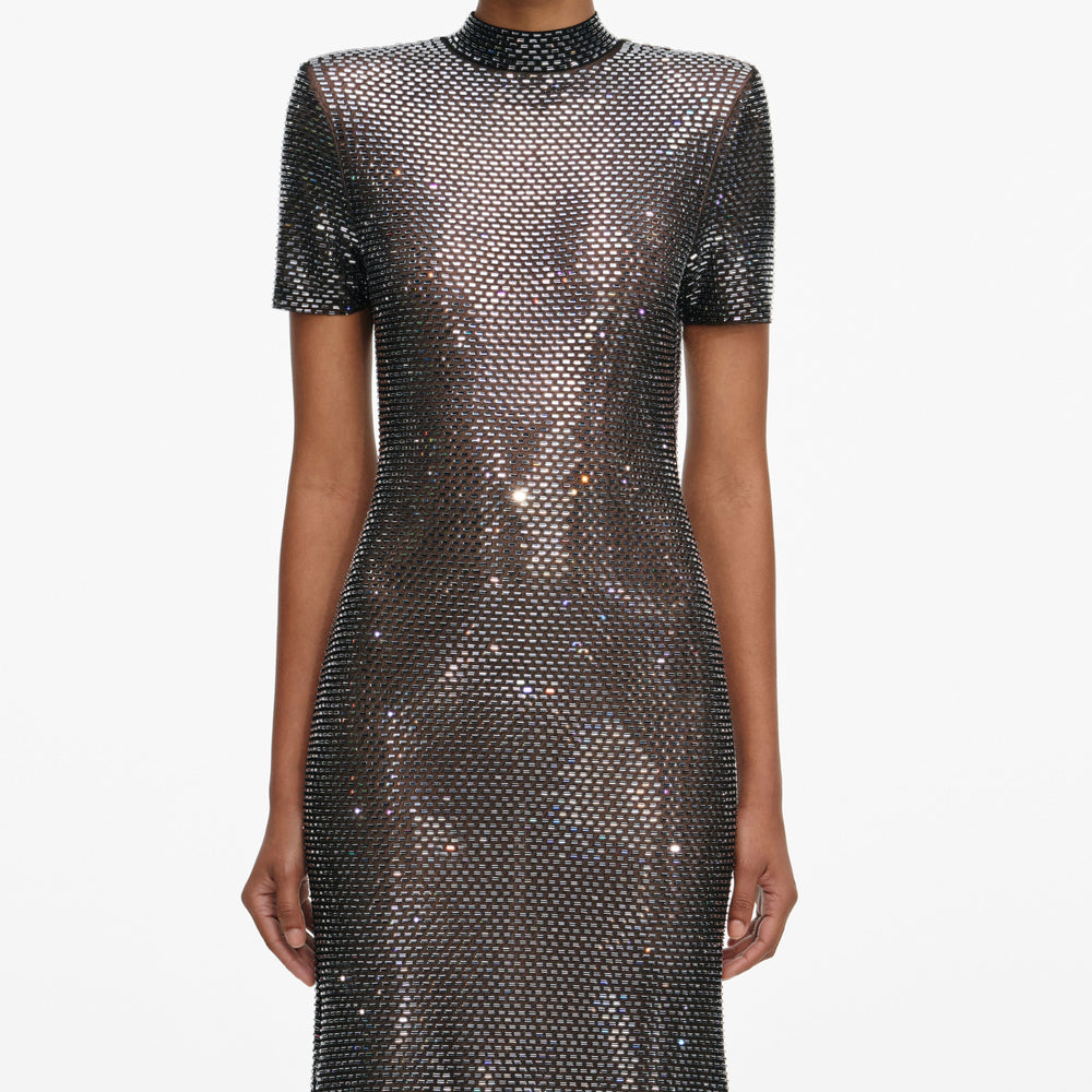 Gunmetal Rhinestone Mesh Midi Dress – self-portrait