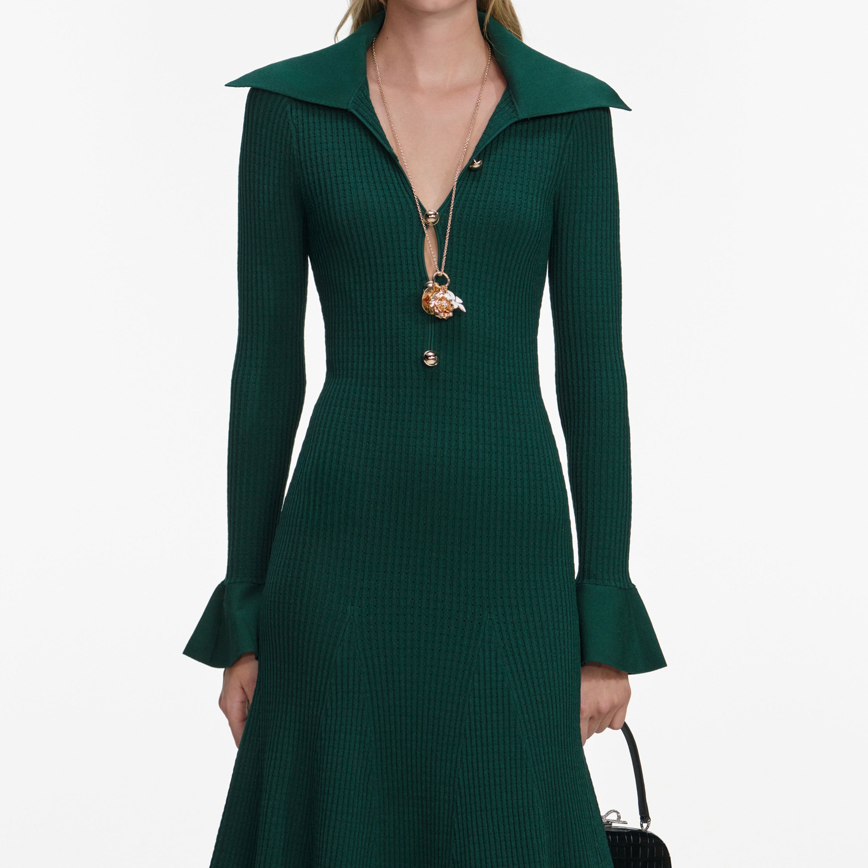 Green Keyhole Knit Midi Dress – self-portrait