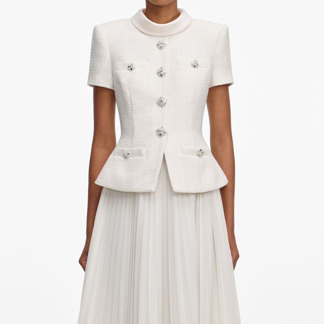 Cream Boucle Collared Midi Dress – self-portrait