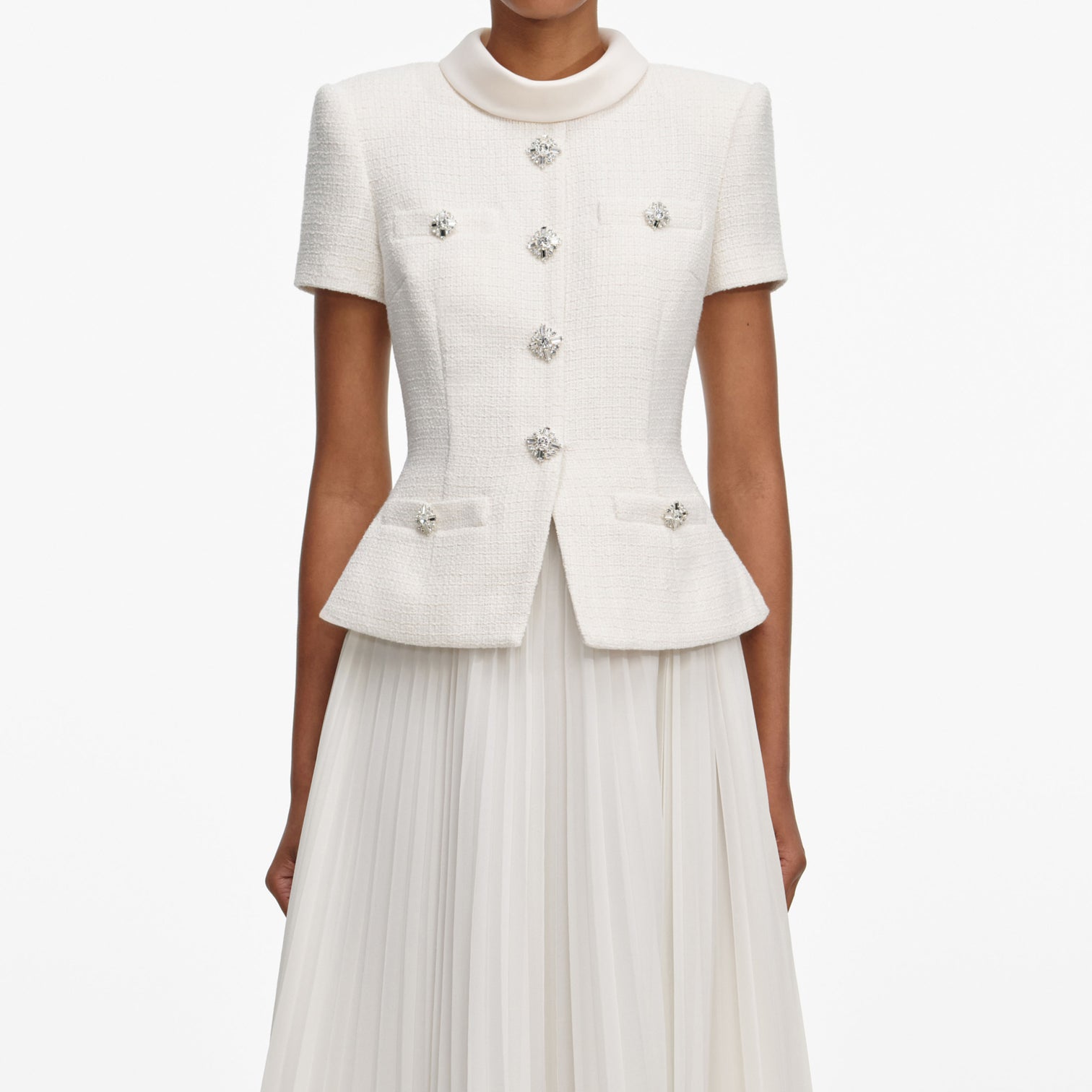 Cream Boucle Collared Midi Dress – self-portrait