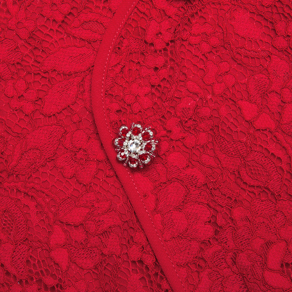 Red Fine Lace Mini Dress – self-portrait