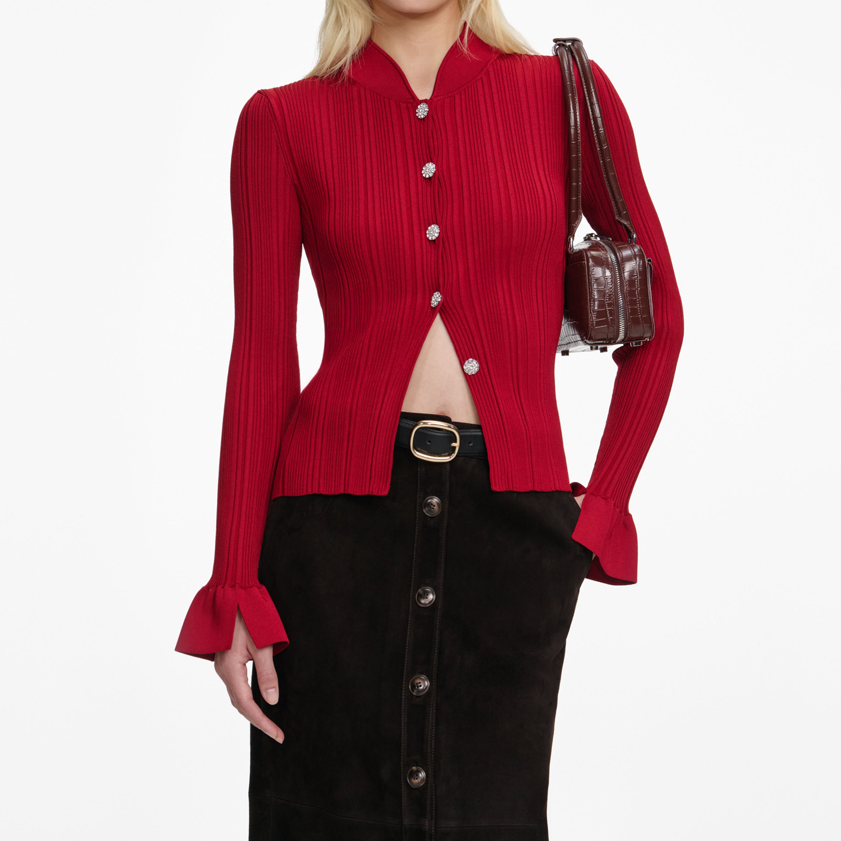 Red Viscose Cardigan – self-portrait