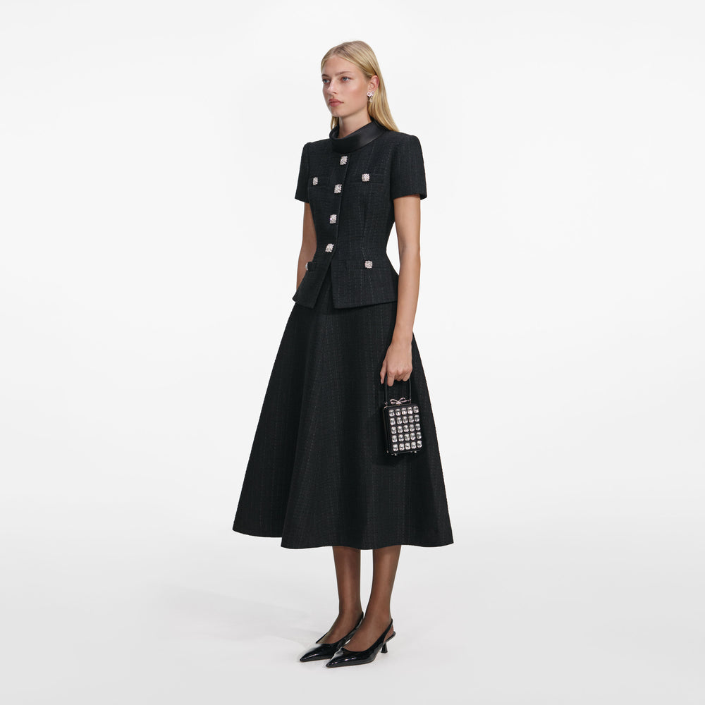 Black Boucle Collared Midi Dress – self-portrait