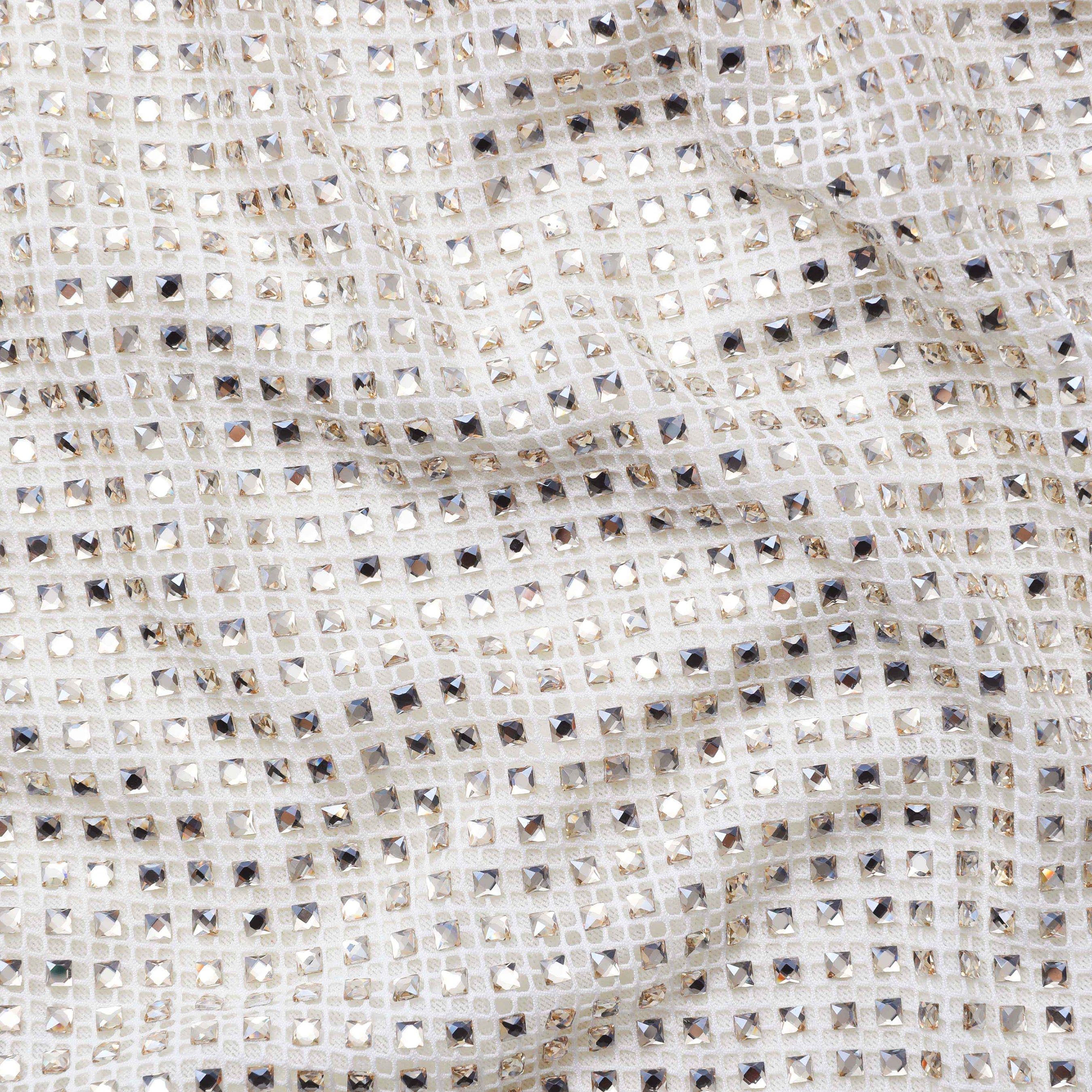 Cream Square Rhinestone Fishnet Midi Dress – self-portrait