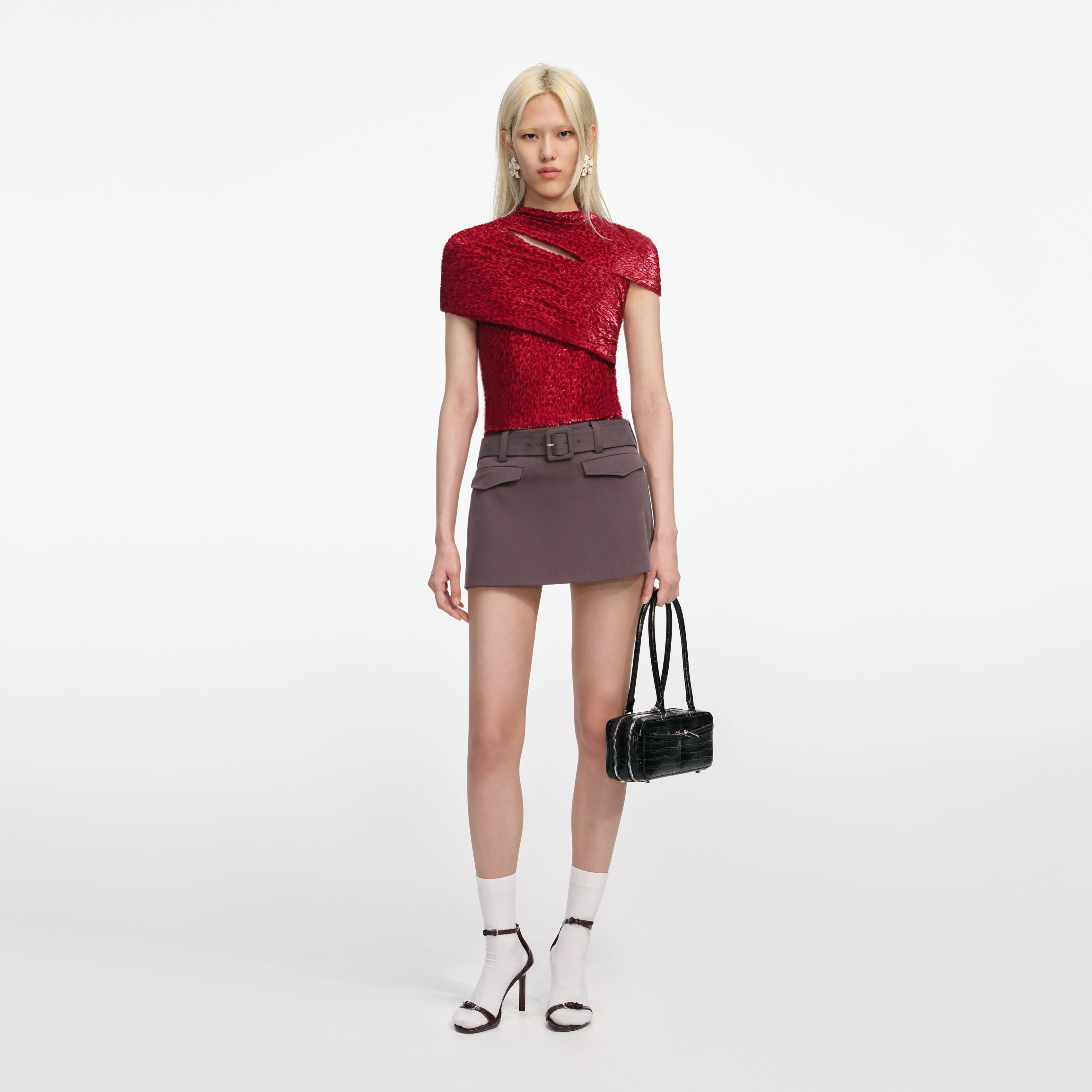 Red Fil Coupe Cut Out Top – self-portrait