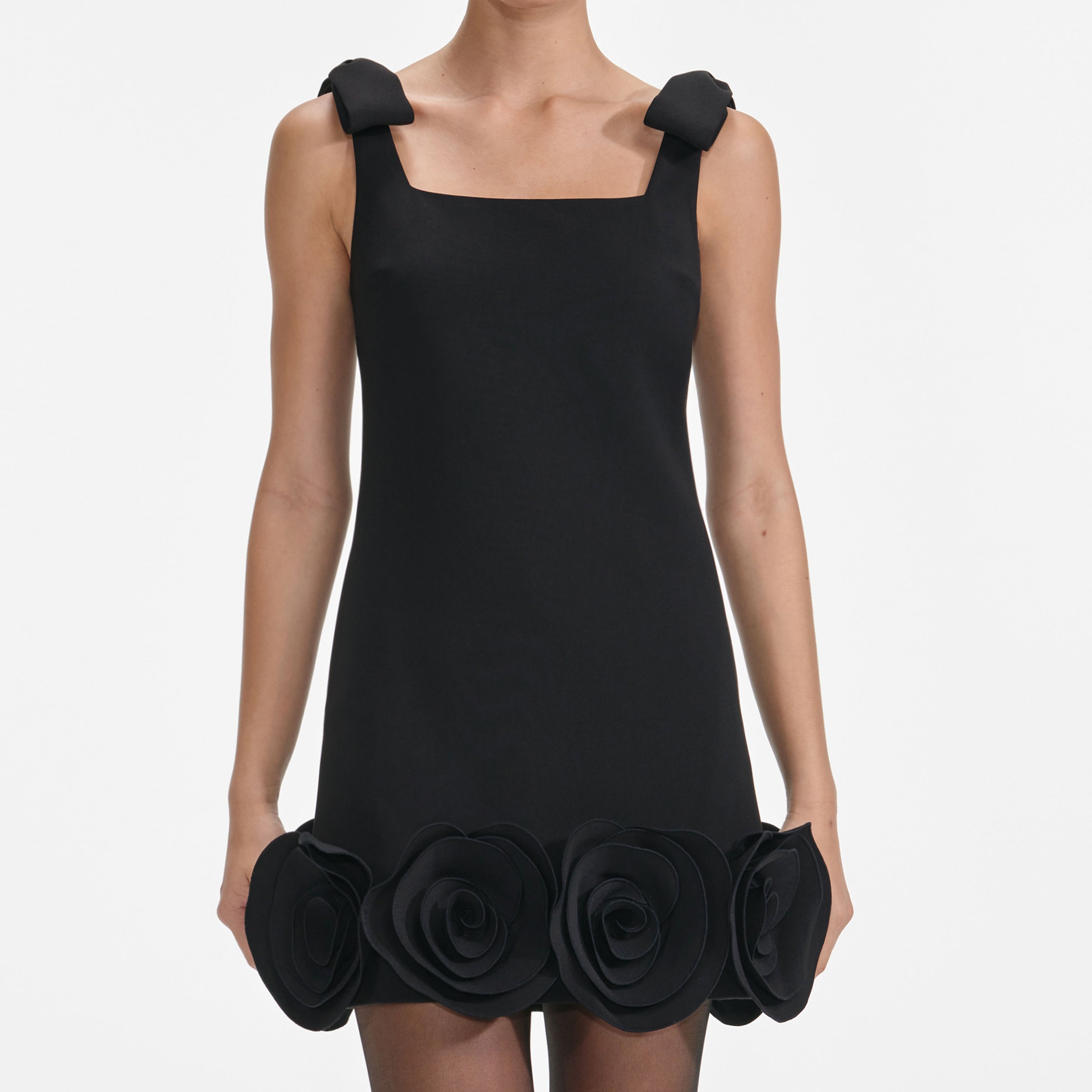 Black Crepe 3D Flower Mini Dress – self-portrait