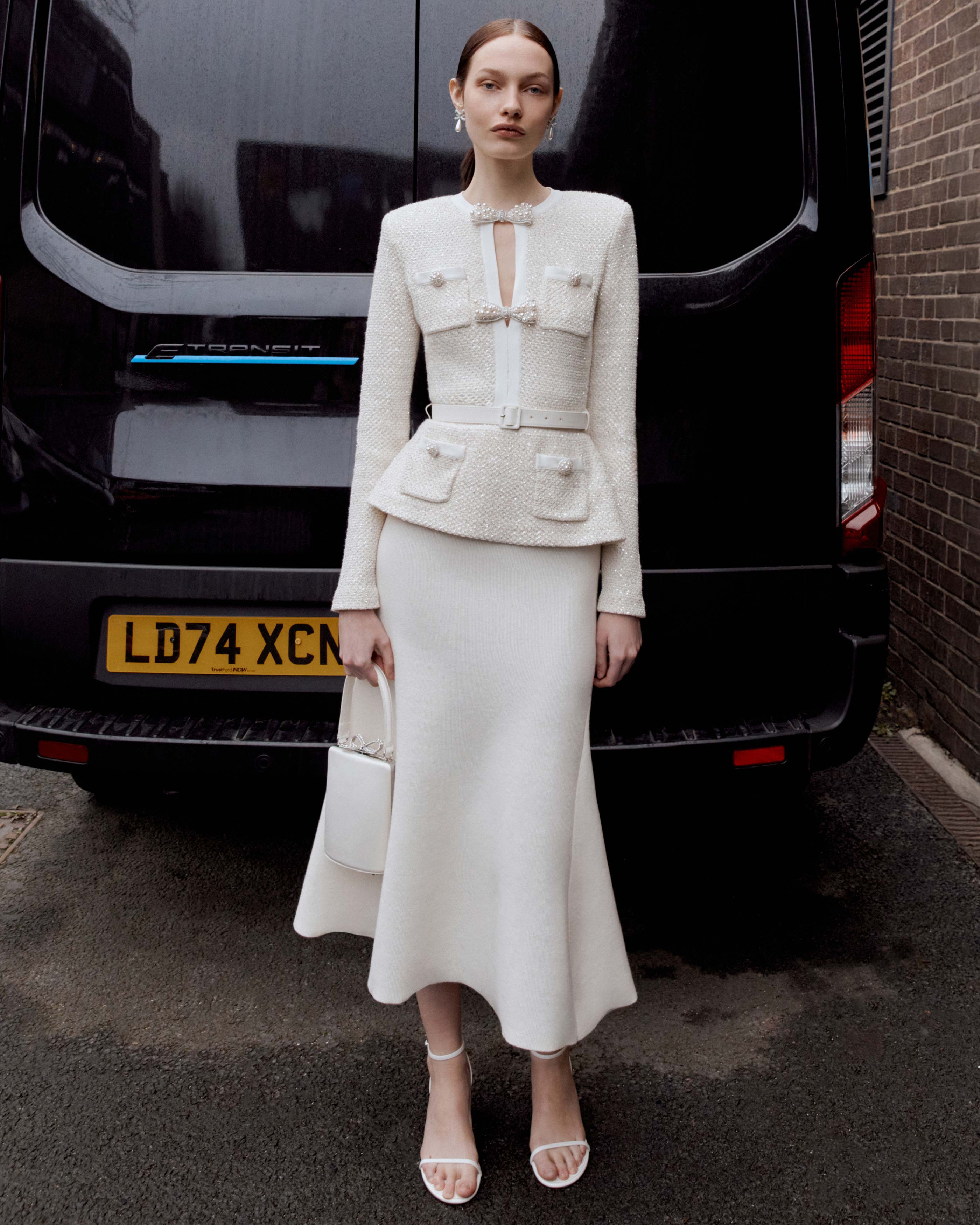Cream Sequin Knit Tailored Midi Dress – self-portrait