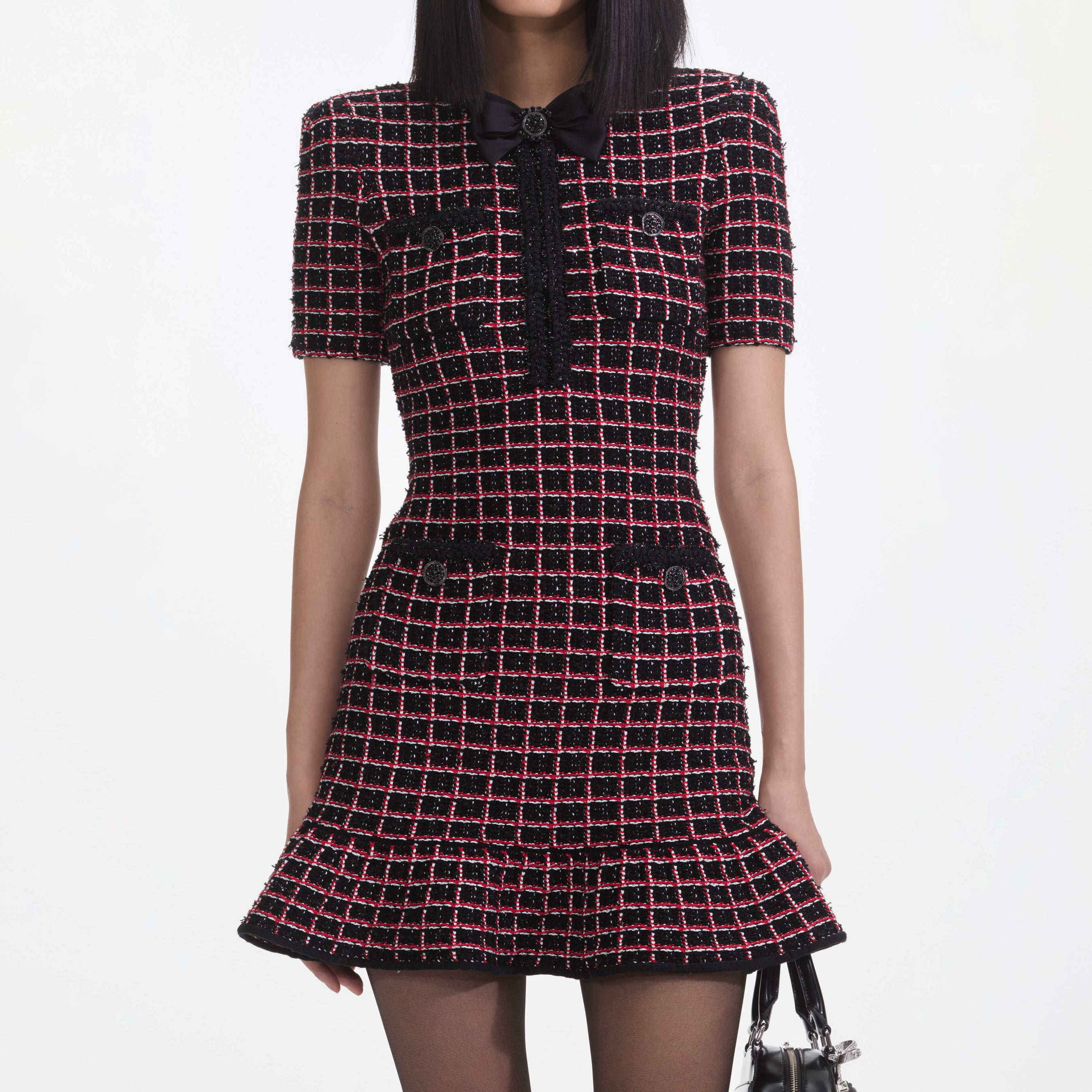Black And Red Check Knit Mini Dress – self-portrait