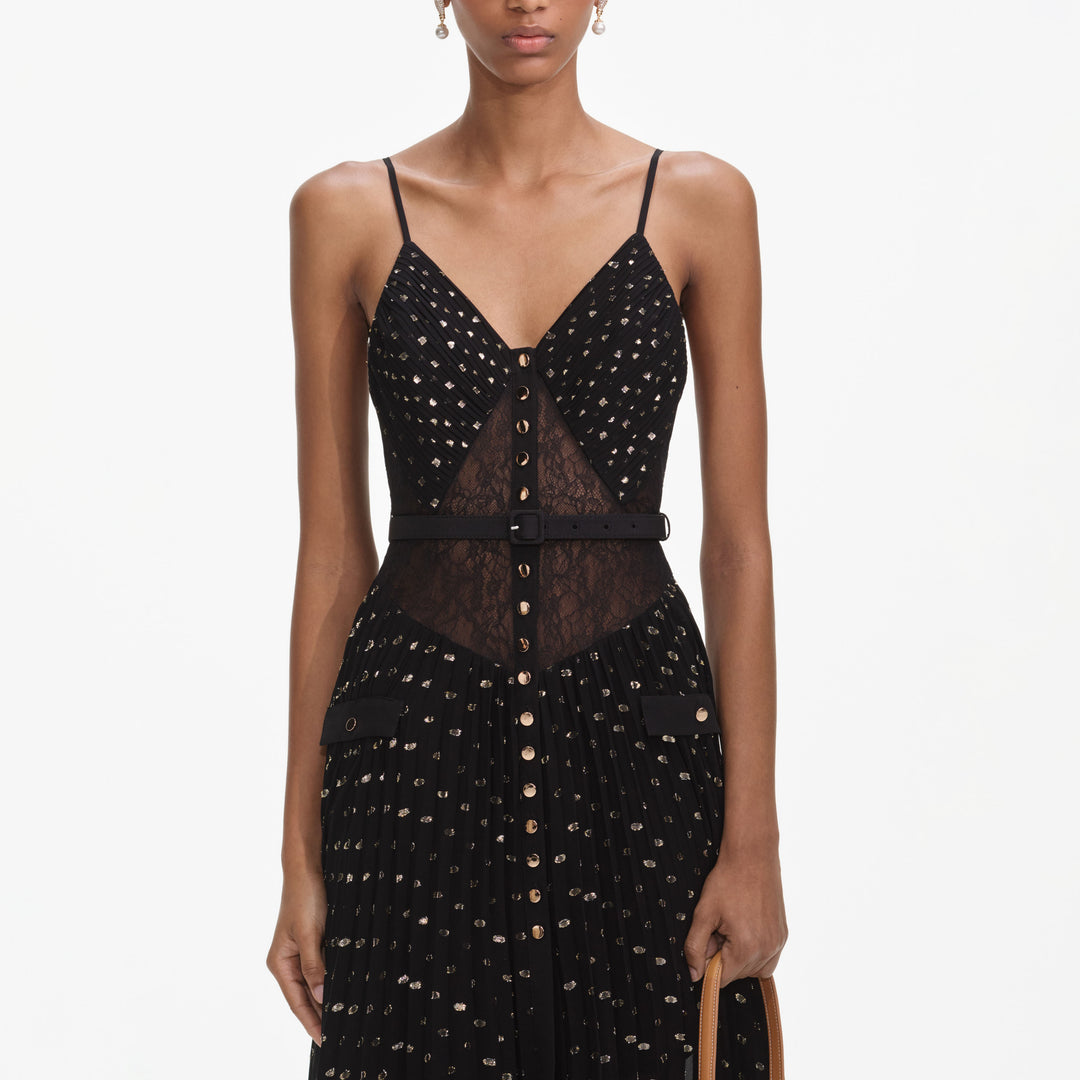 Black And Gold Chiffon Maxi Dress – self-portrait