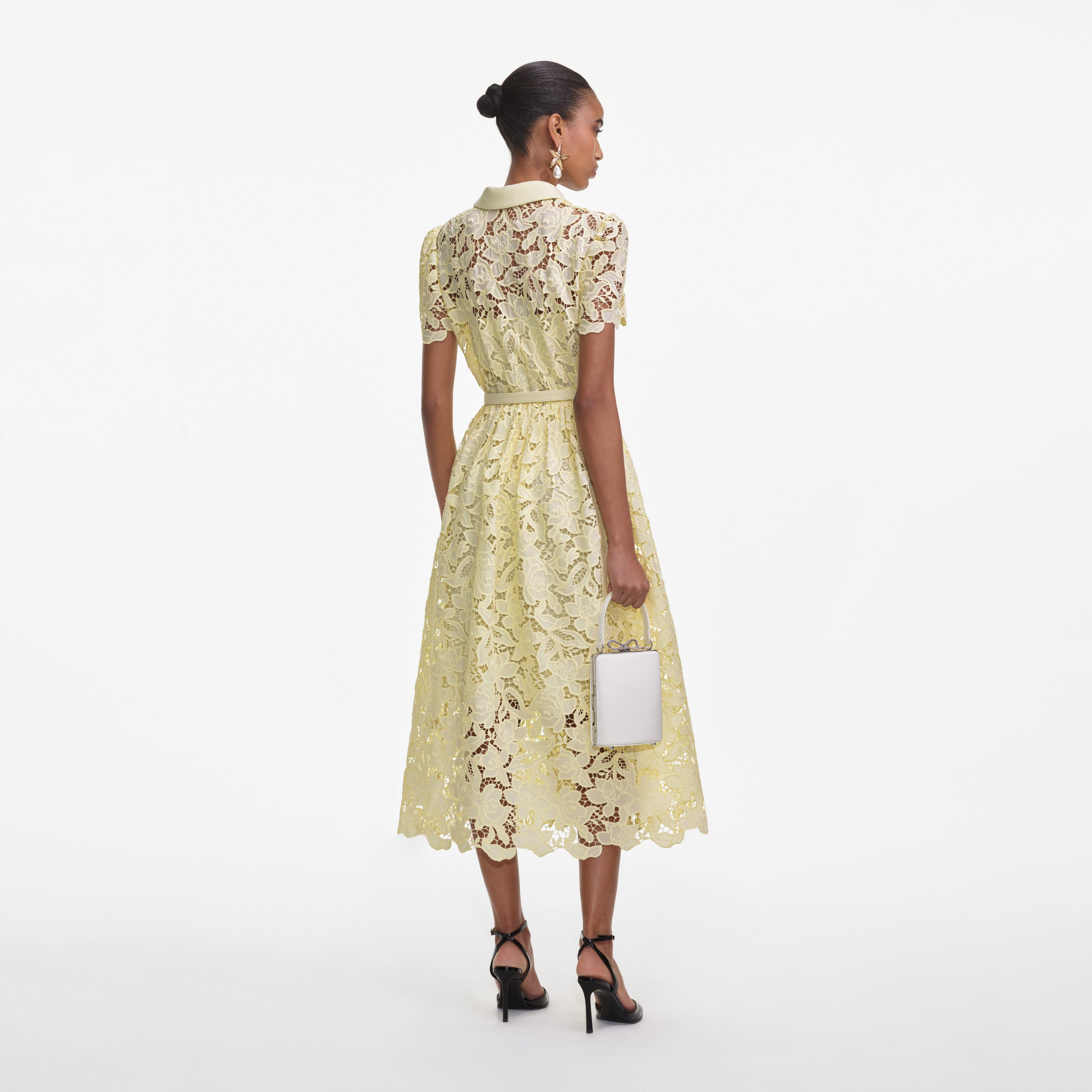 Yellow Lace Collared Midi Dress – self-portrait