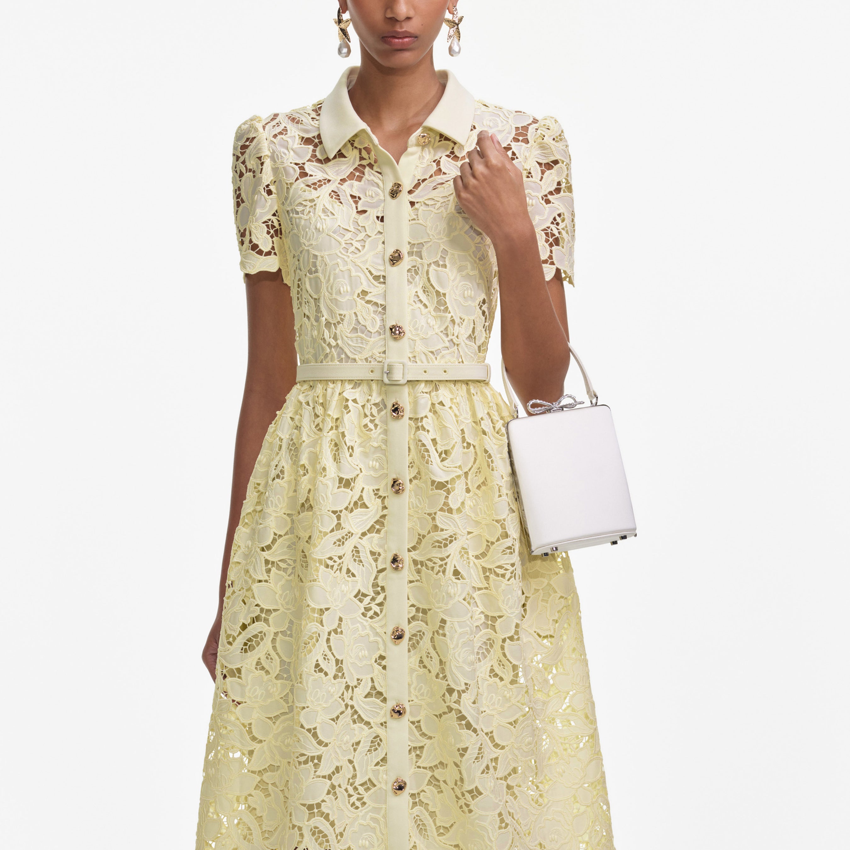 Yellow Lace Collared Midi Dress – self-portrait