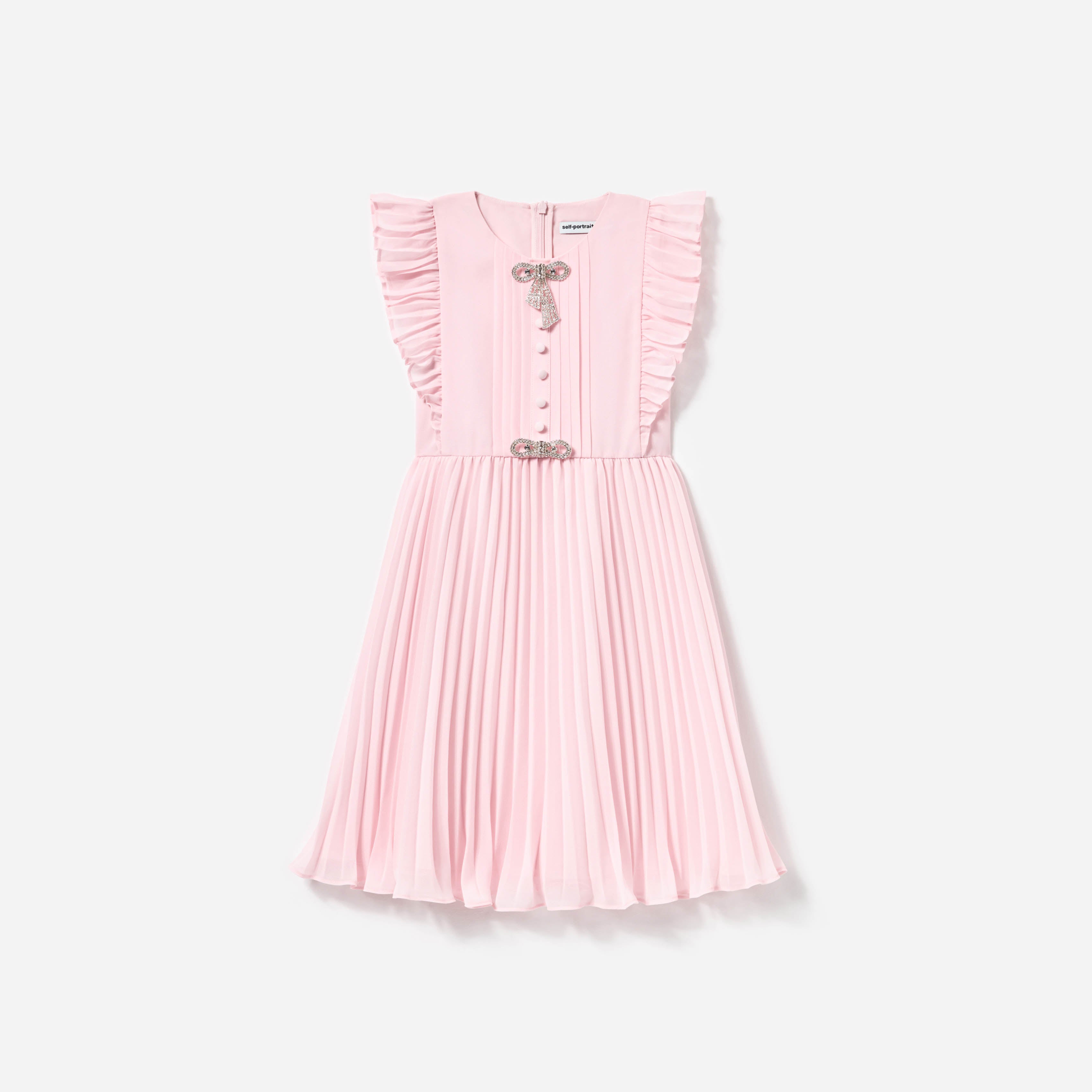 Pink Chiffon Pleated Bow Dress – self-portrait