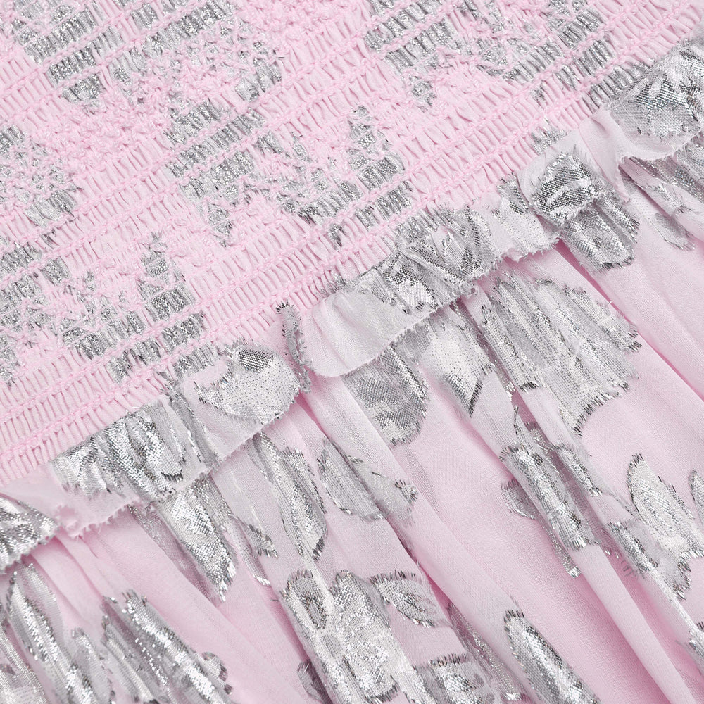 Pink Metallic Chiffon Flower Maxi Dress – self-portrait